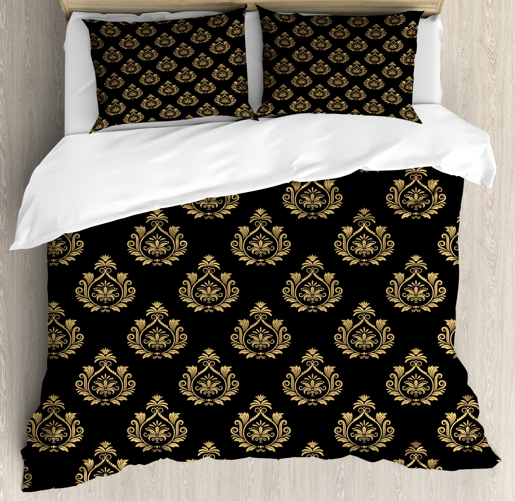 Damask Duvet Cover Set, Victorian Baroque Scrolling Flowers Swirly ...