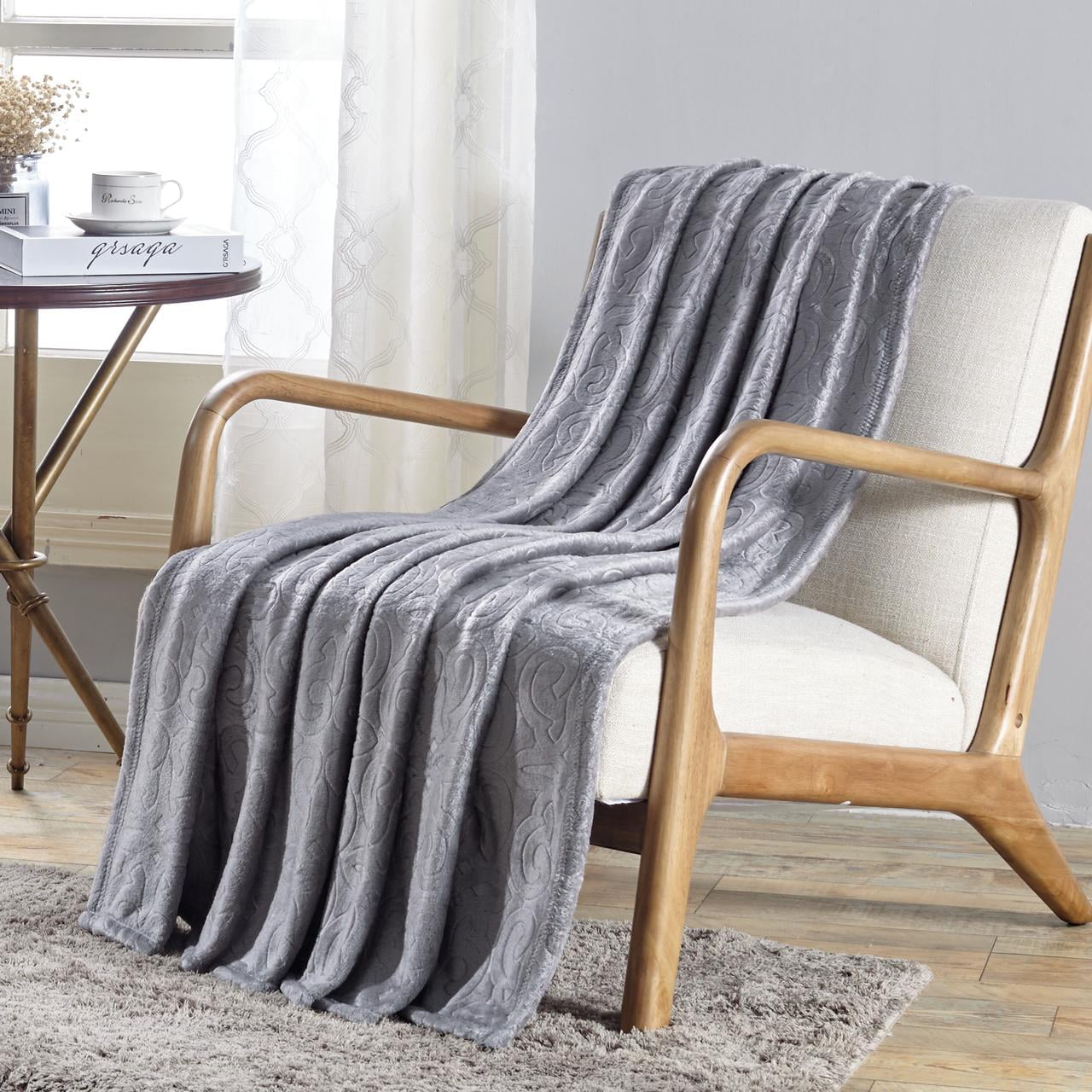 Damask Embossed Ultra Lush Throw Blanket (50" x 60") - Grey - Walmart.com