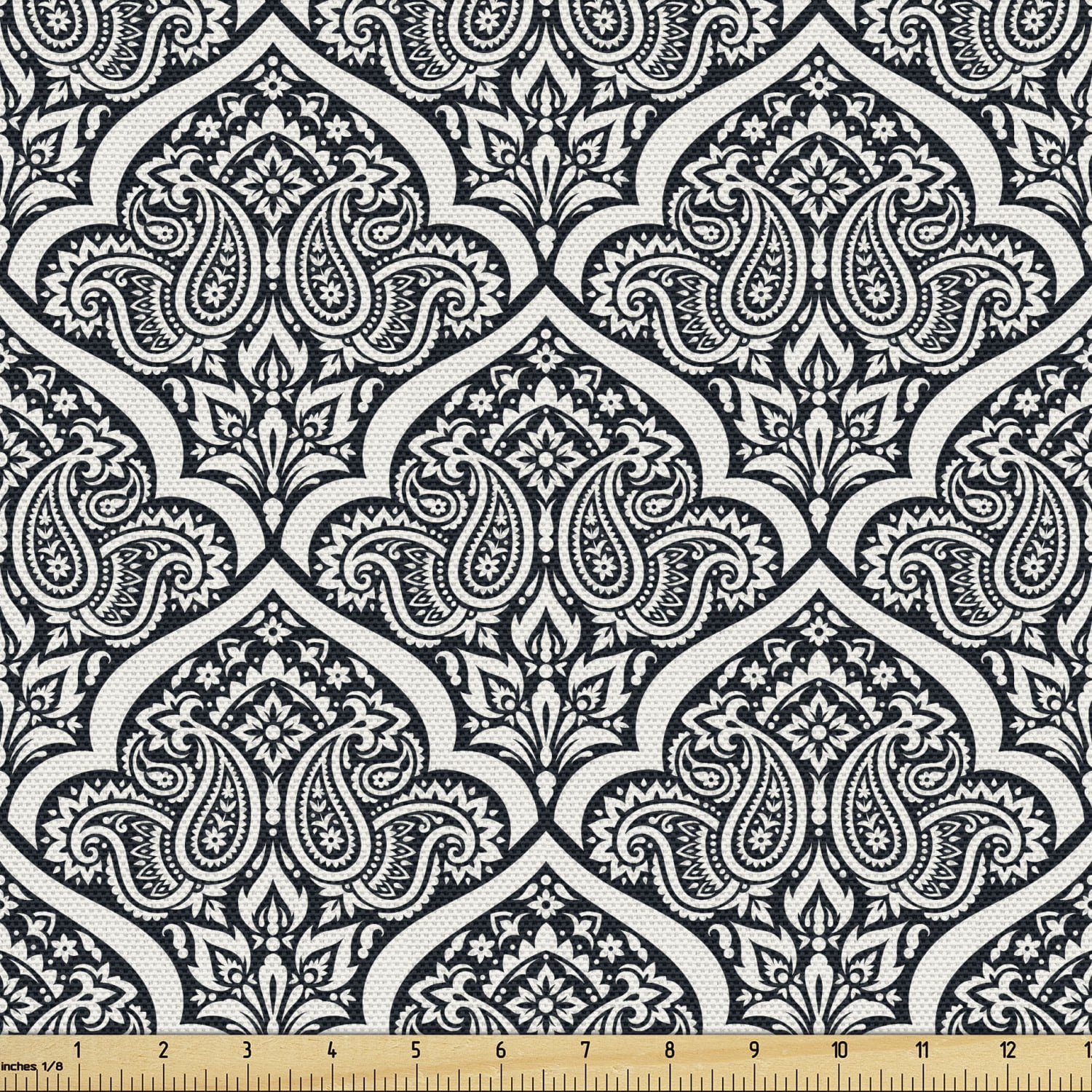 Ambesonne Damask Fabric by the Yard Upholstery, Bohemian Style Retro ...