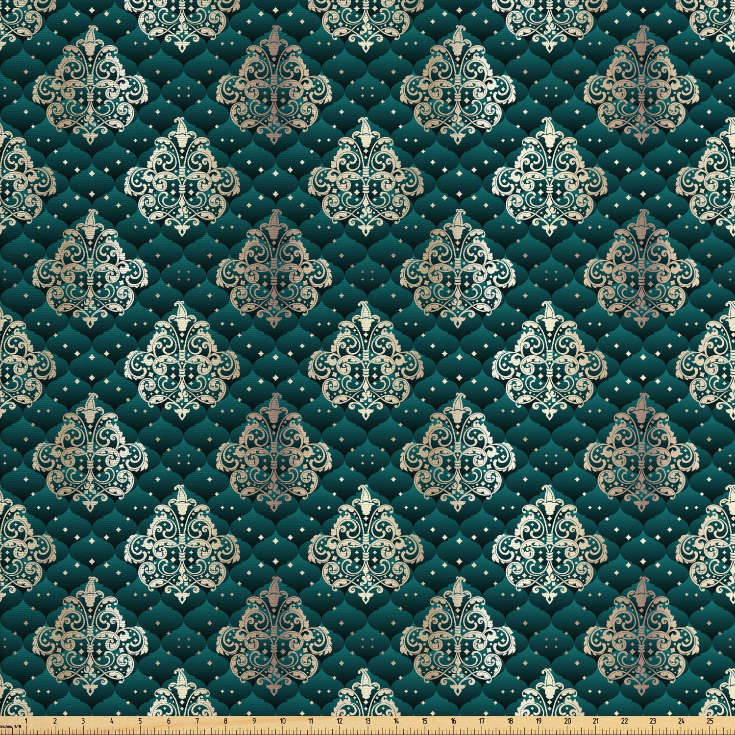 Ambesonne Damask Fabric by the Yard Upholstery, French Rococo Motifs, 2 ...