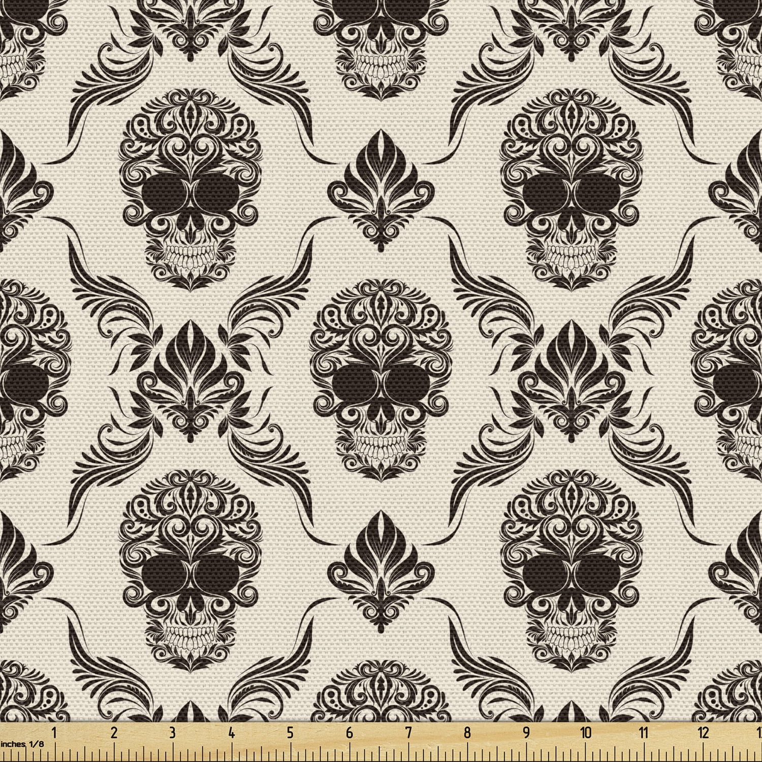 Ambesonne Damask Fabric by the Yard Upholstery, Victorian Halloween ...
