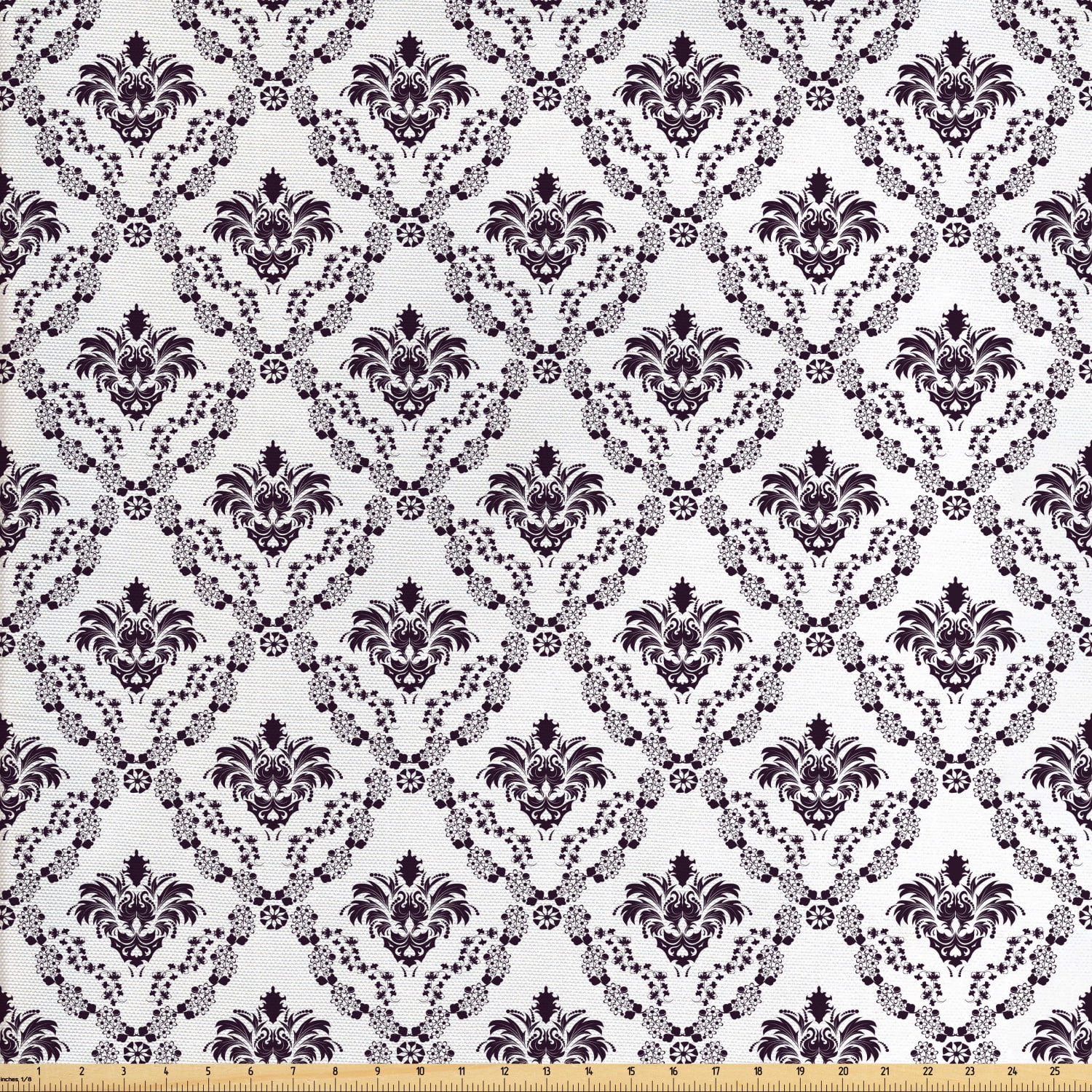 Ambesonne Damask Fabric by the Yard Upholstery, Small Flowers Leaves ...