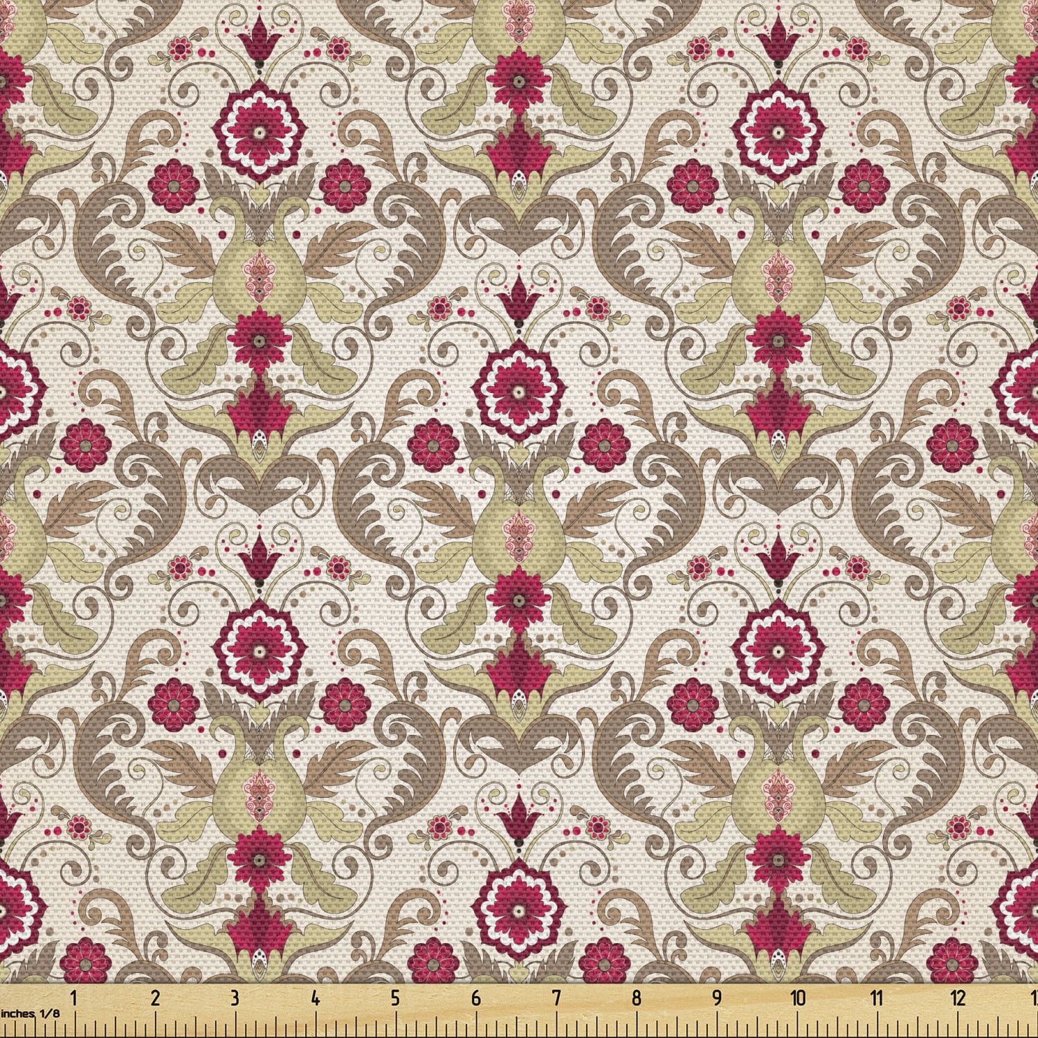 Ambesonne Damask Fabric by the Yard Upholstery, Classical Vintage ...