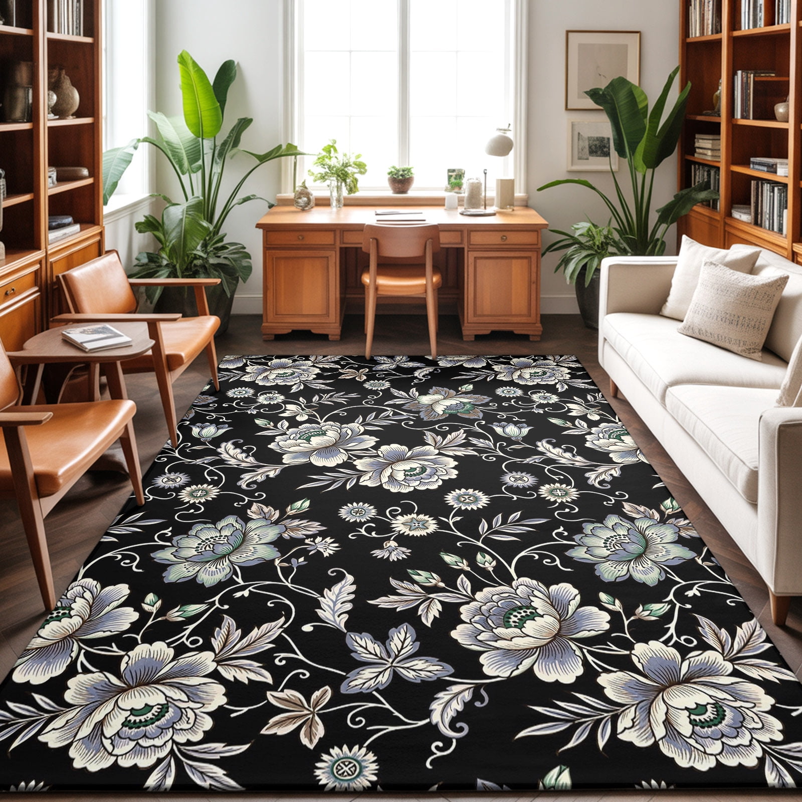 Damask Florals 2.7'x5' Rug for Office Desk Chair Area Small Bedroom ...