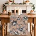 Damask Florals Dining Table Runner, Beige Gray Ornate Vines Buds Pale ...