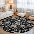 Damask Florals Round Living Room Rugs 5 ft, Retro Flower Gray Ornate ...