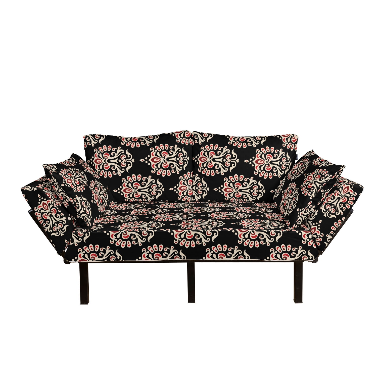 Damask Futon Couch, Traditional Old Fashioned Abstract Motifs Floral ...