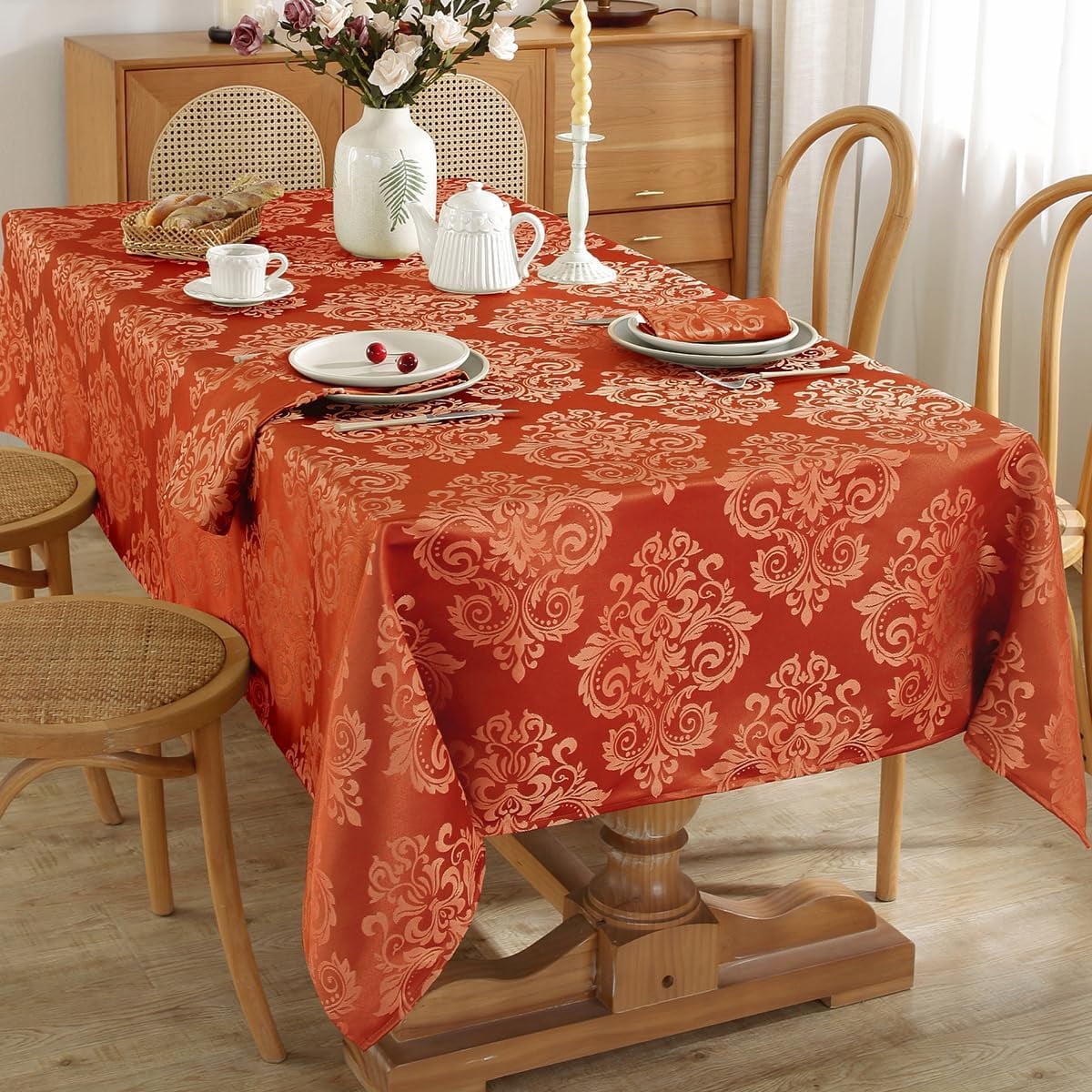 Damask Gold Tablecloth for Rectangle Tables Floral Jacquard Spill Proof ...