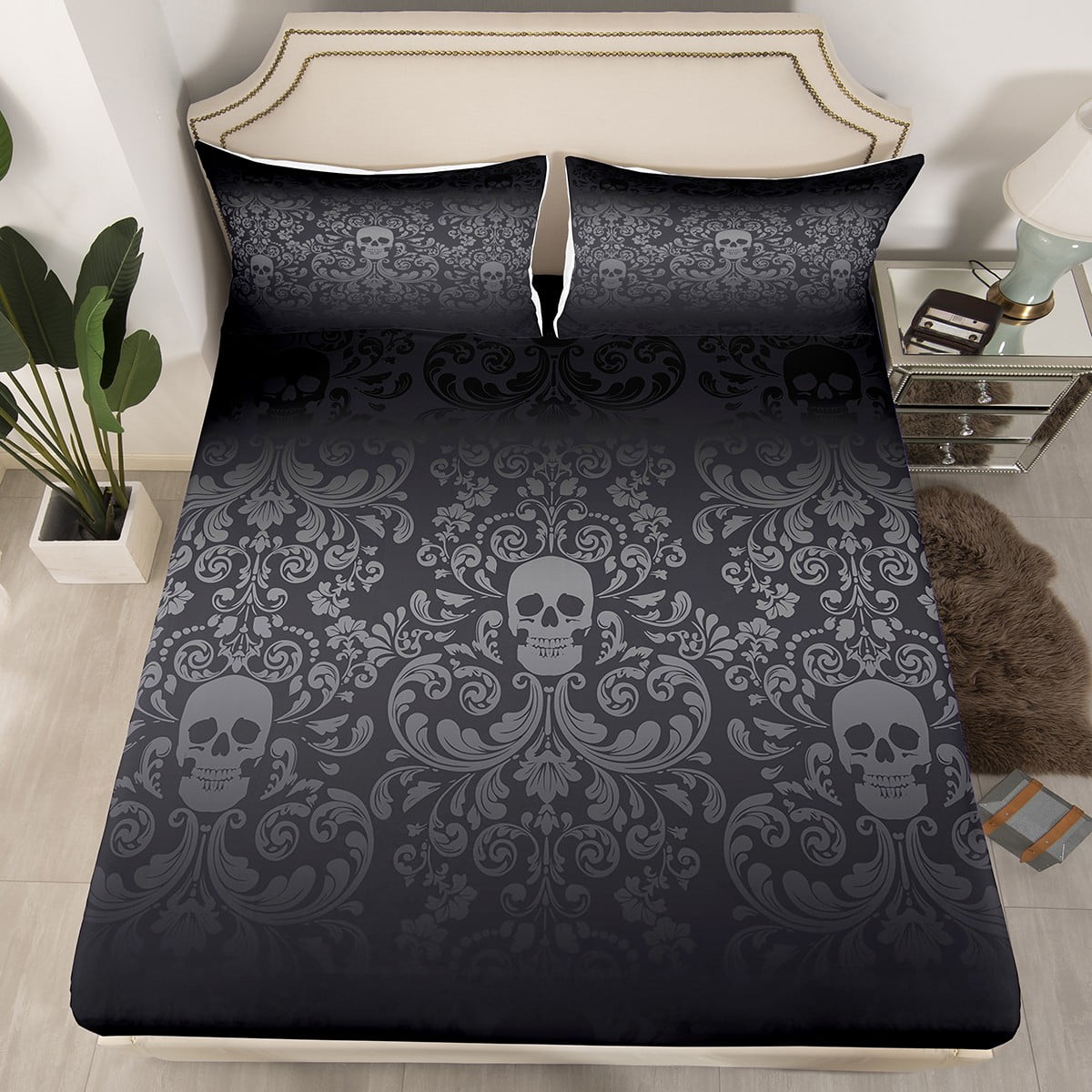 Damask Gothic Bed Sheets Adults Antique Victorian Fitted Sheet,Black ...