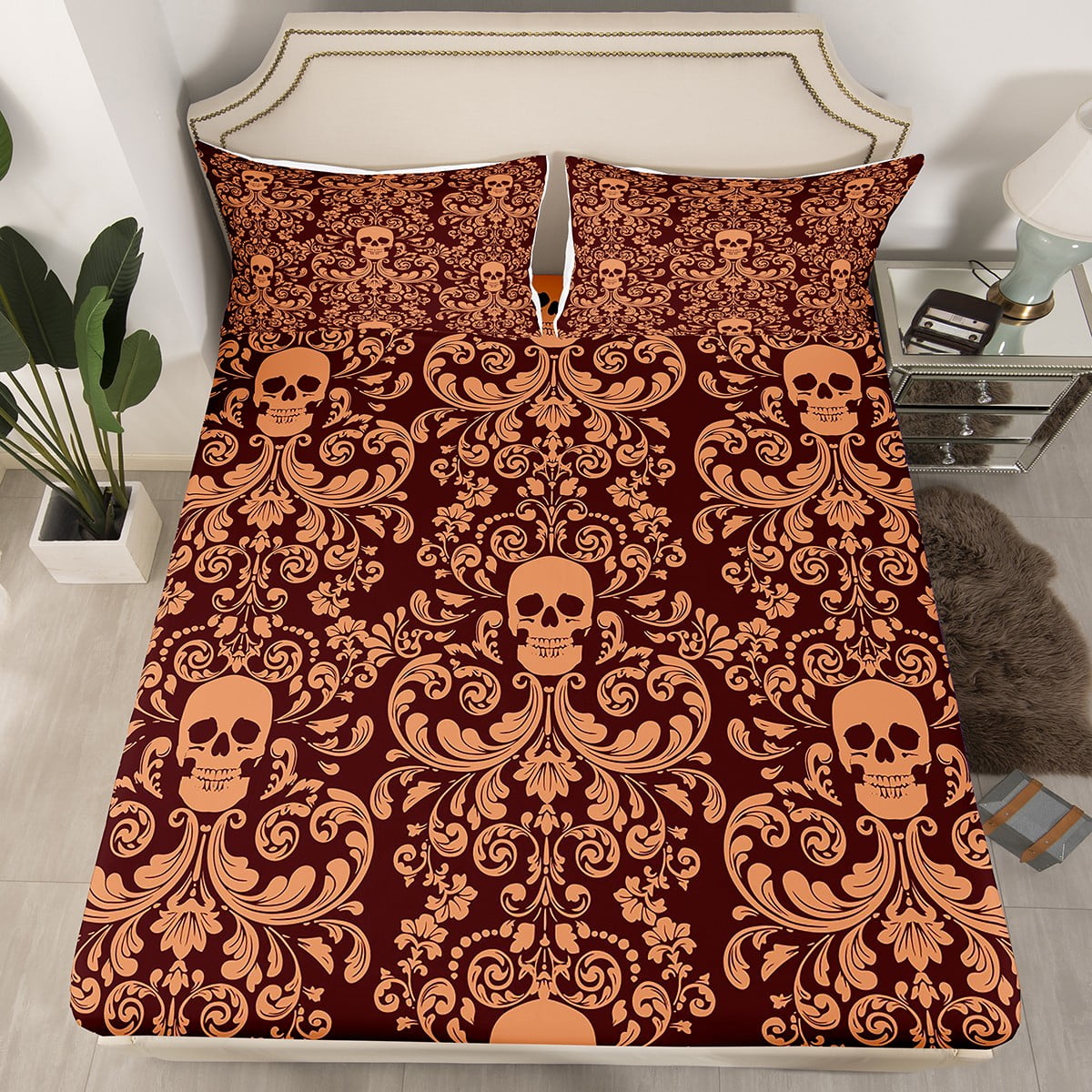 Damask Gothic Bed Sheets Adults Antique Victorian Fitted Sheet Twin ...