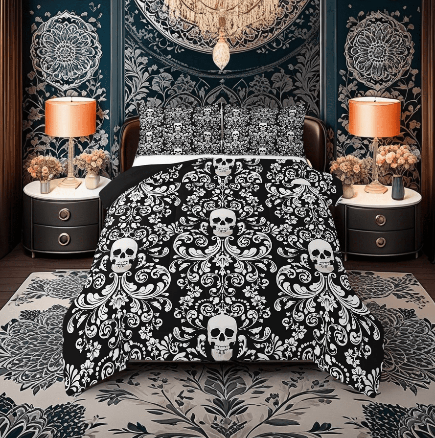 Damask Gothic Bedding Set Adults Antique Victorian Comforter Set,Black ...
