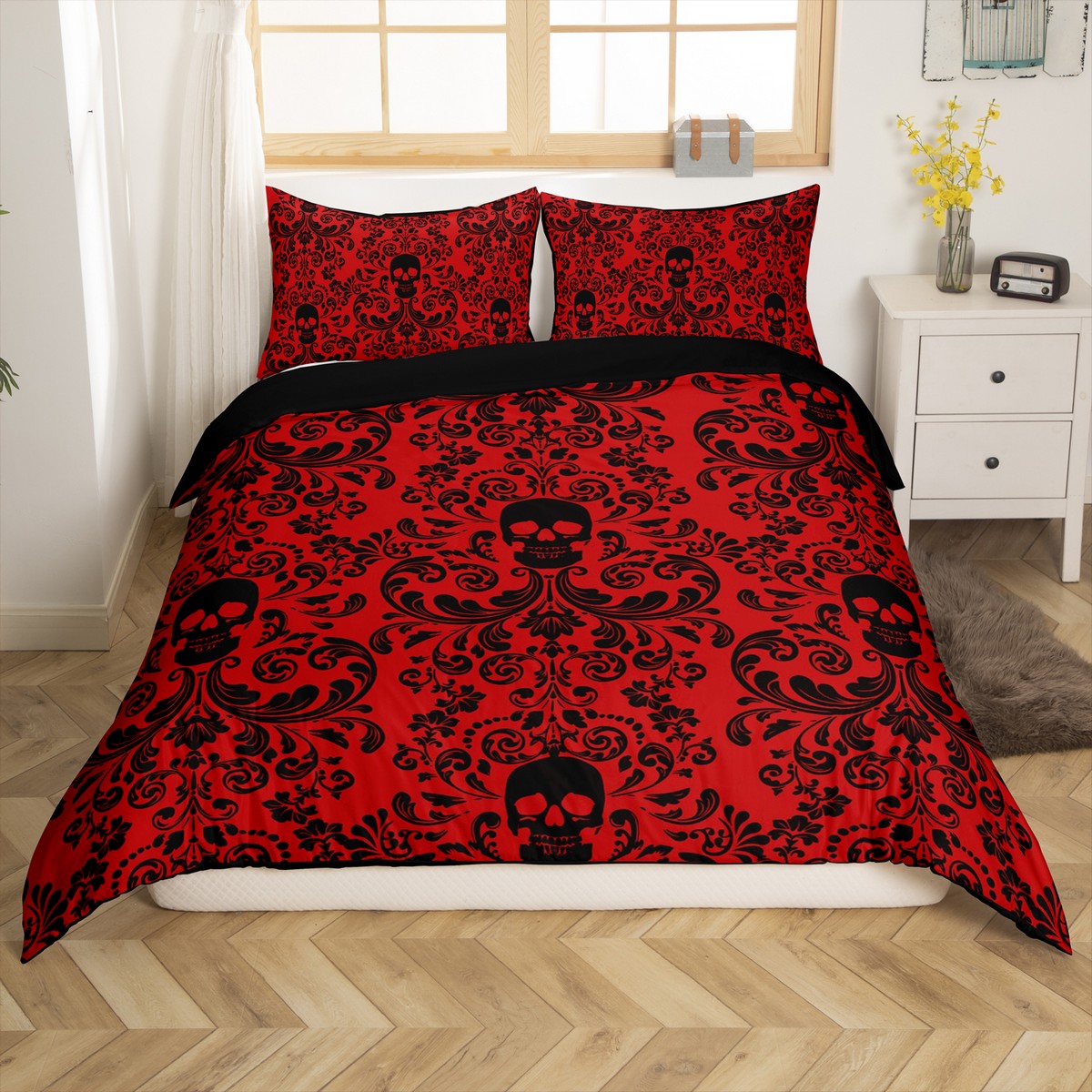 Damask Gothic Bedding Set Adults Antique Victorian Duvet Cover Full,Red ...
