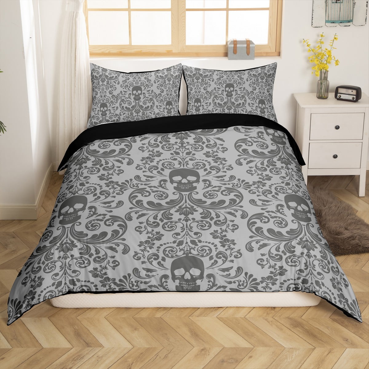 Damask Gothic Bedding Set Adults Antique Victorian Duvet Cover,Sliver ...