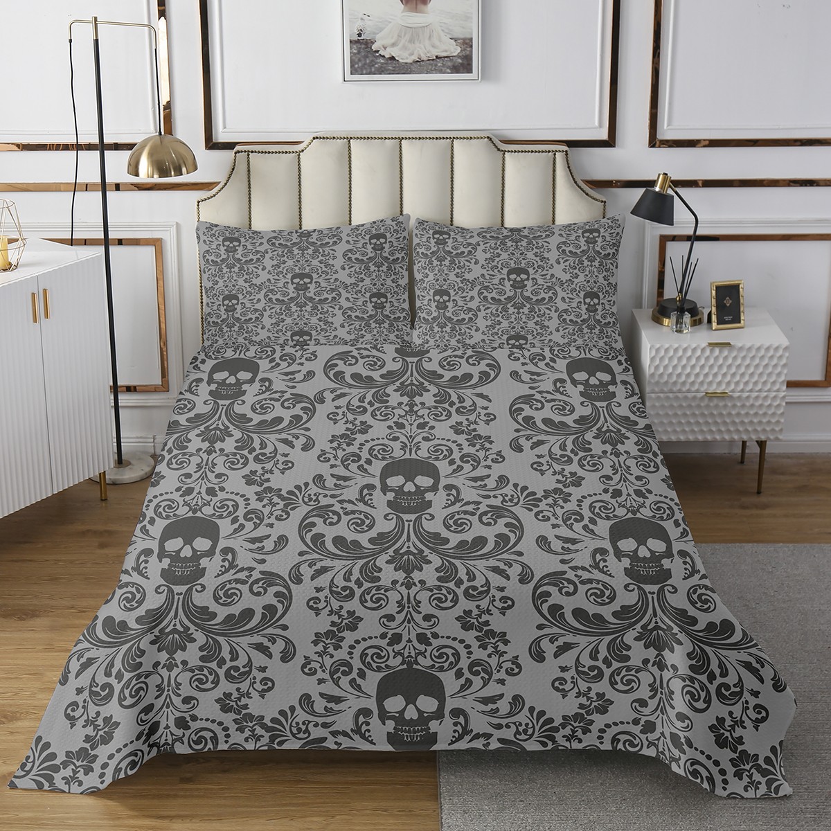 Damask Gothic Bedspread Set Adults Antique Victorian Quilt Set King ...