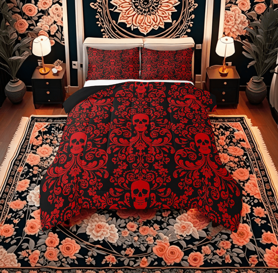 Damask Gothic Comforter Set Adults Antique Victorian Bedding Set Queen ...