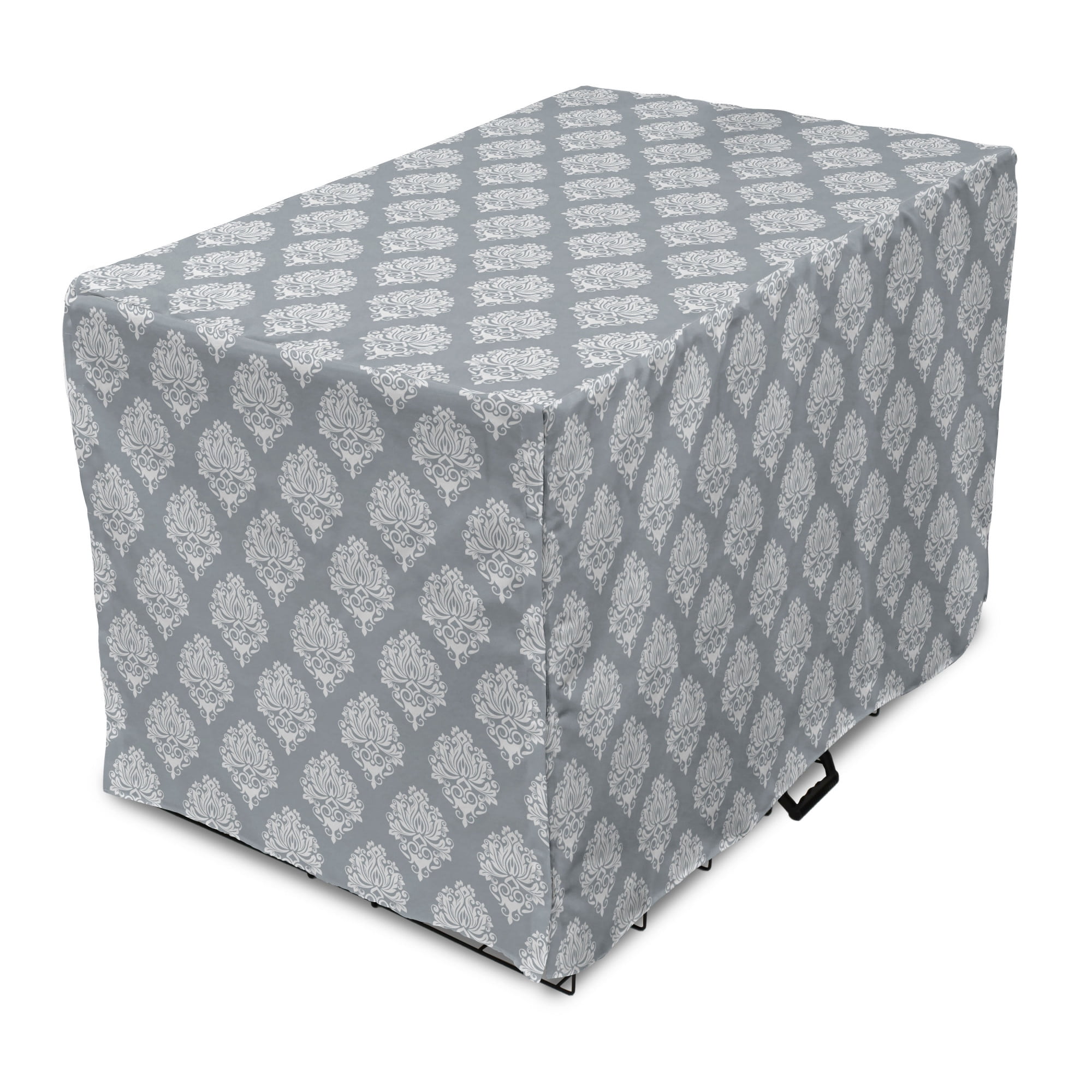 Damask Grey Dog Crate Cover, Vintage Pattern with Repeating Floral ...