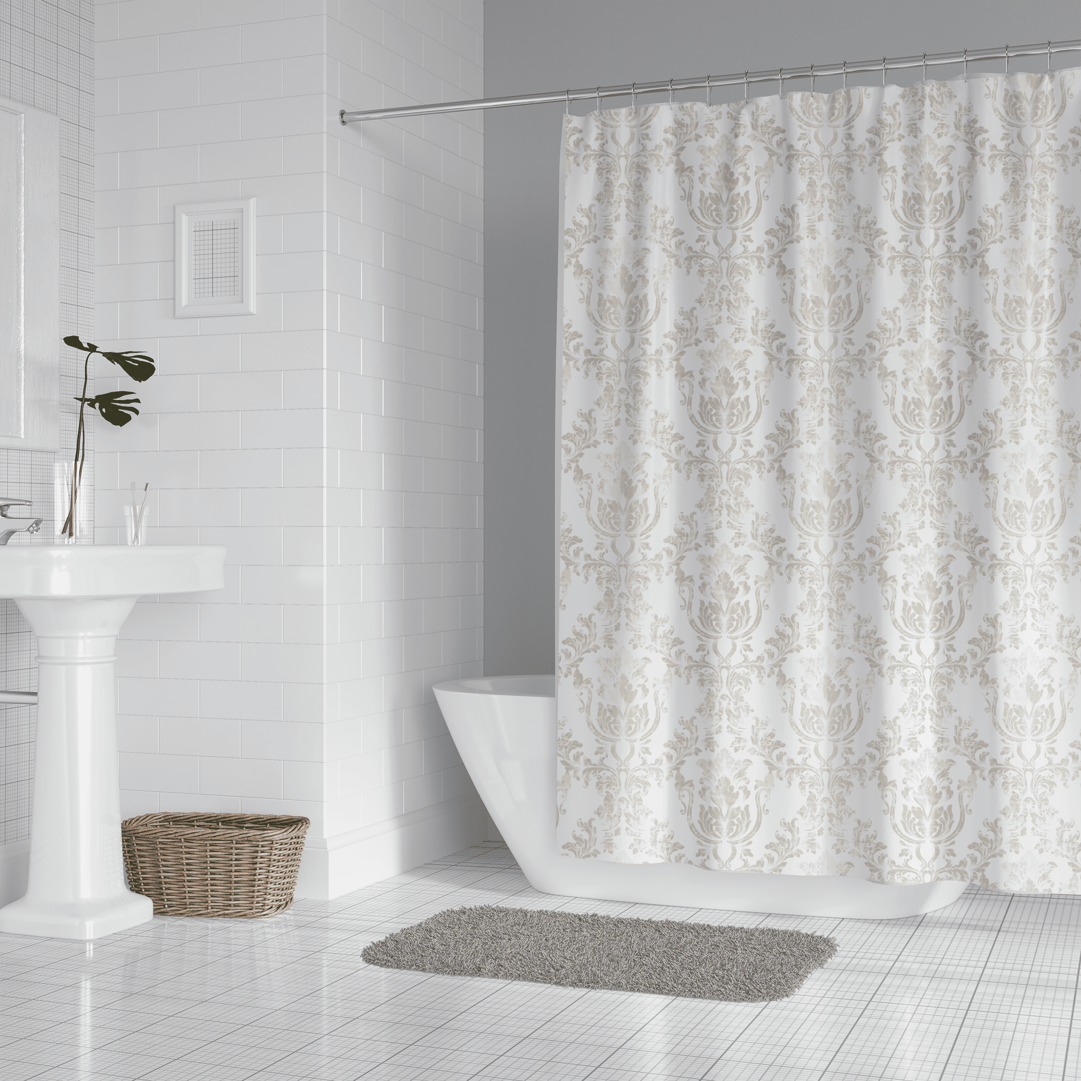 Damask Multi Color Printed Shower Curtain, 72” x 72" + Medium Weight ...