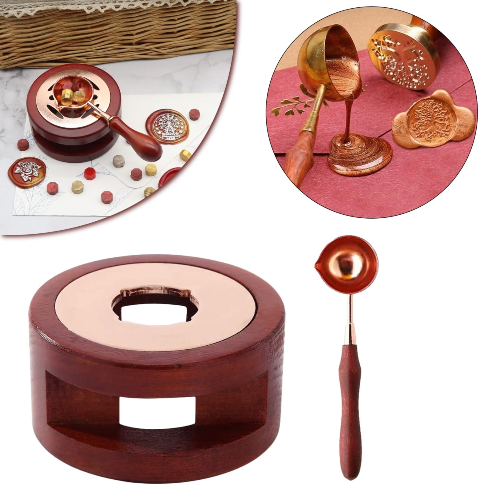 Damask Rose Candle Wax Seal Warmer Wooden Handle Melting Spoon Kit ...