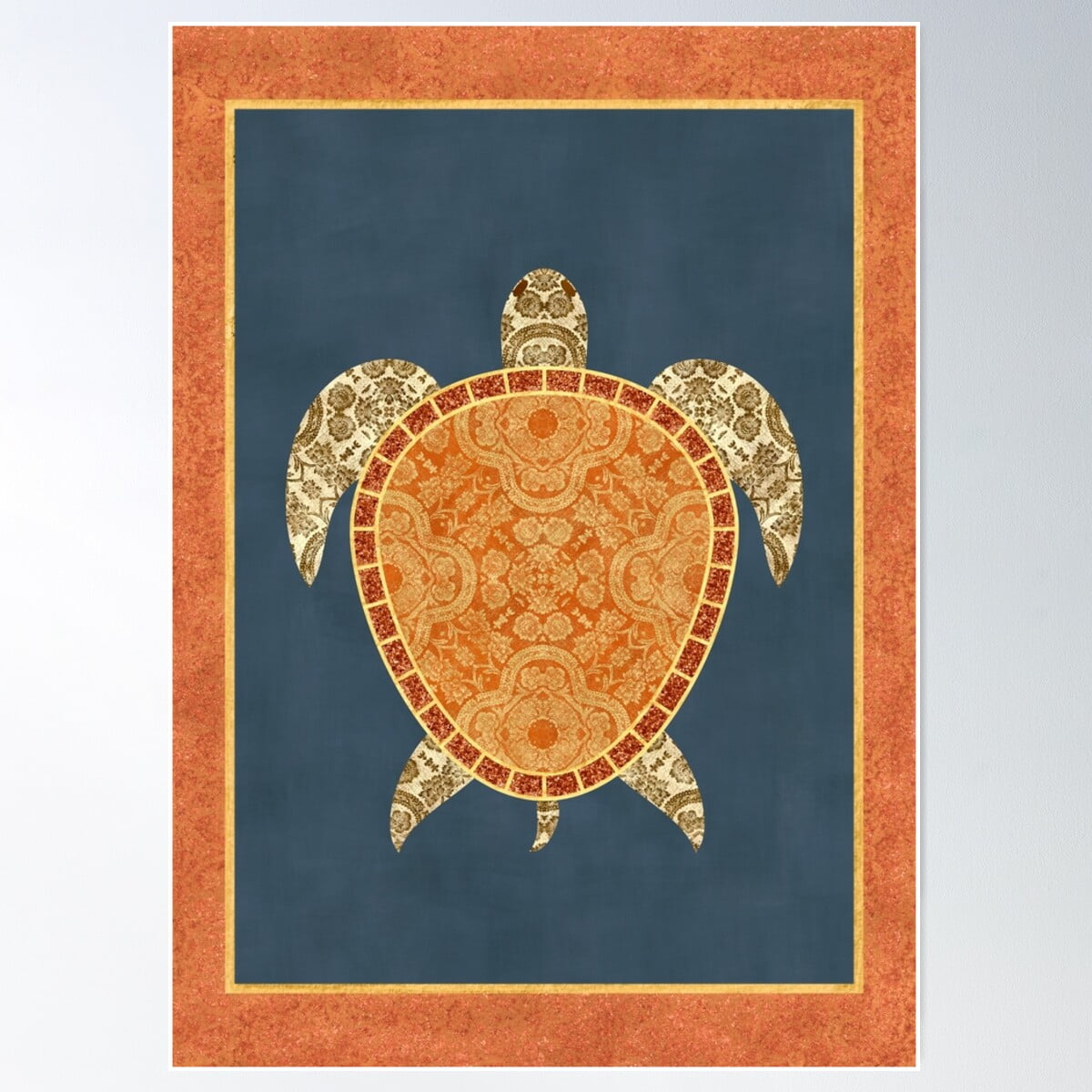 Damask Sea Turtle Poster Wall Art Modern Wall Decor For Living Room ...