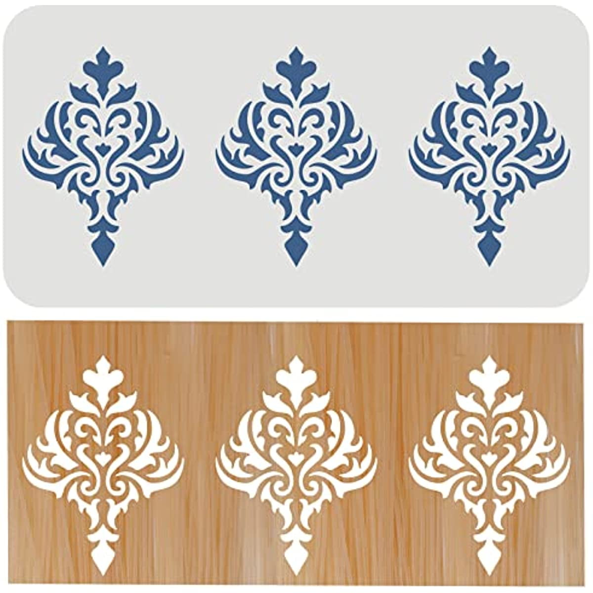 Damask Stencil 11.8x5.9 inch Classic Wall Borders Damask Stencil ...
