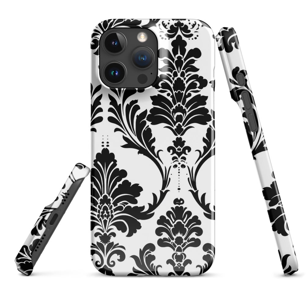Damask Style Print Cell Phone Case, Black and White Classy Snap case ...