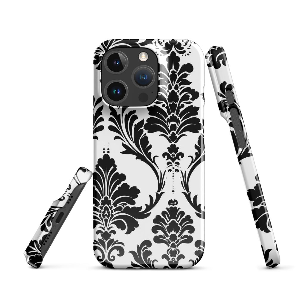Damask Style Print Cell Phone Case, Black and White Classy Snap case ...