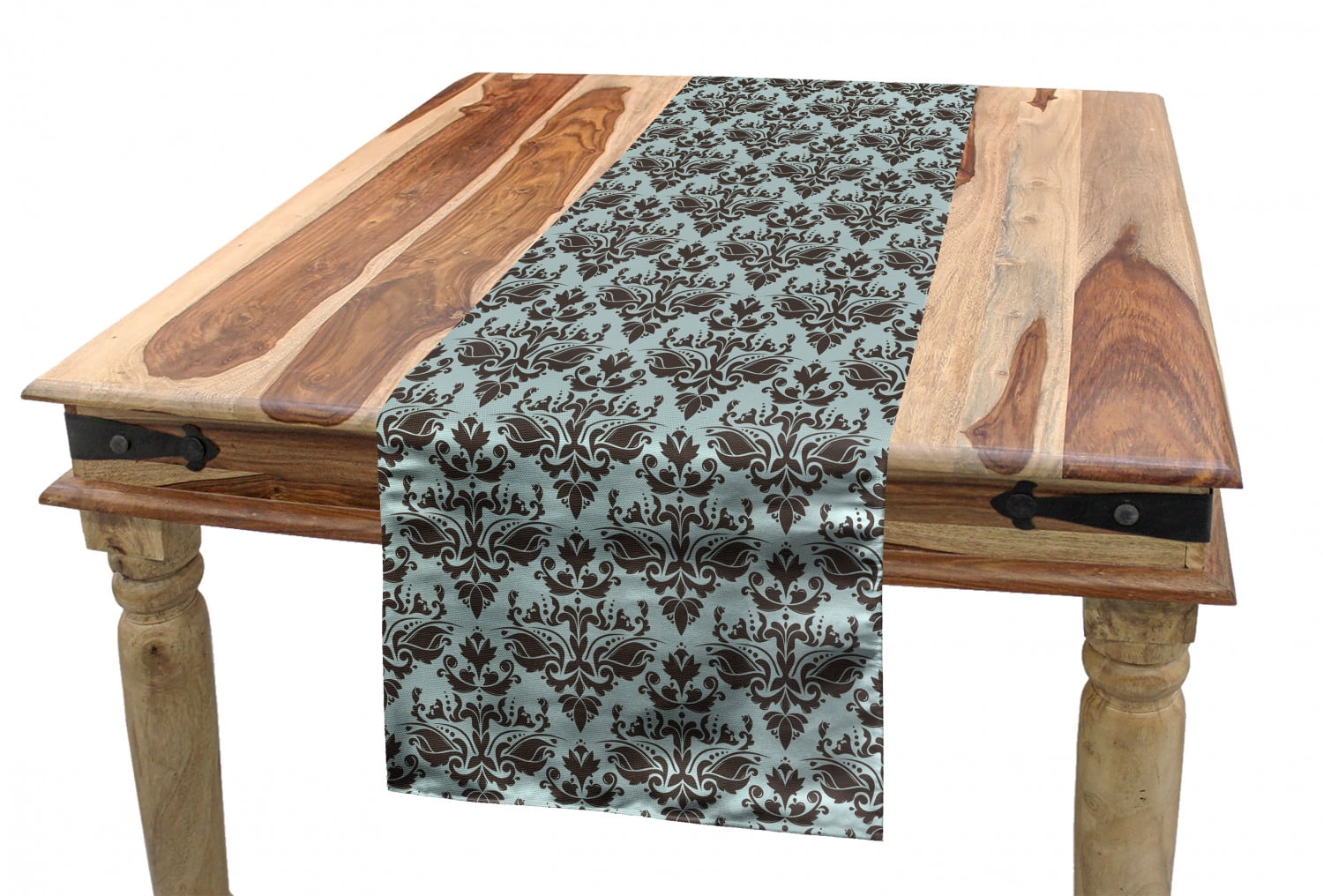 Damask Table Runner, Damask Shapes Motif Western Modular Leaves and ...