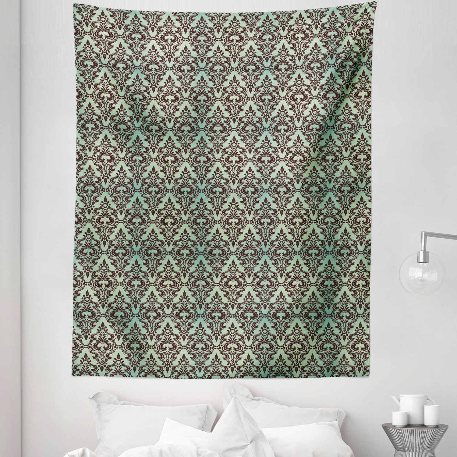 Damask Tapestry, Pastel Background Ornamental Surreal Curved Leaves ...