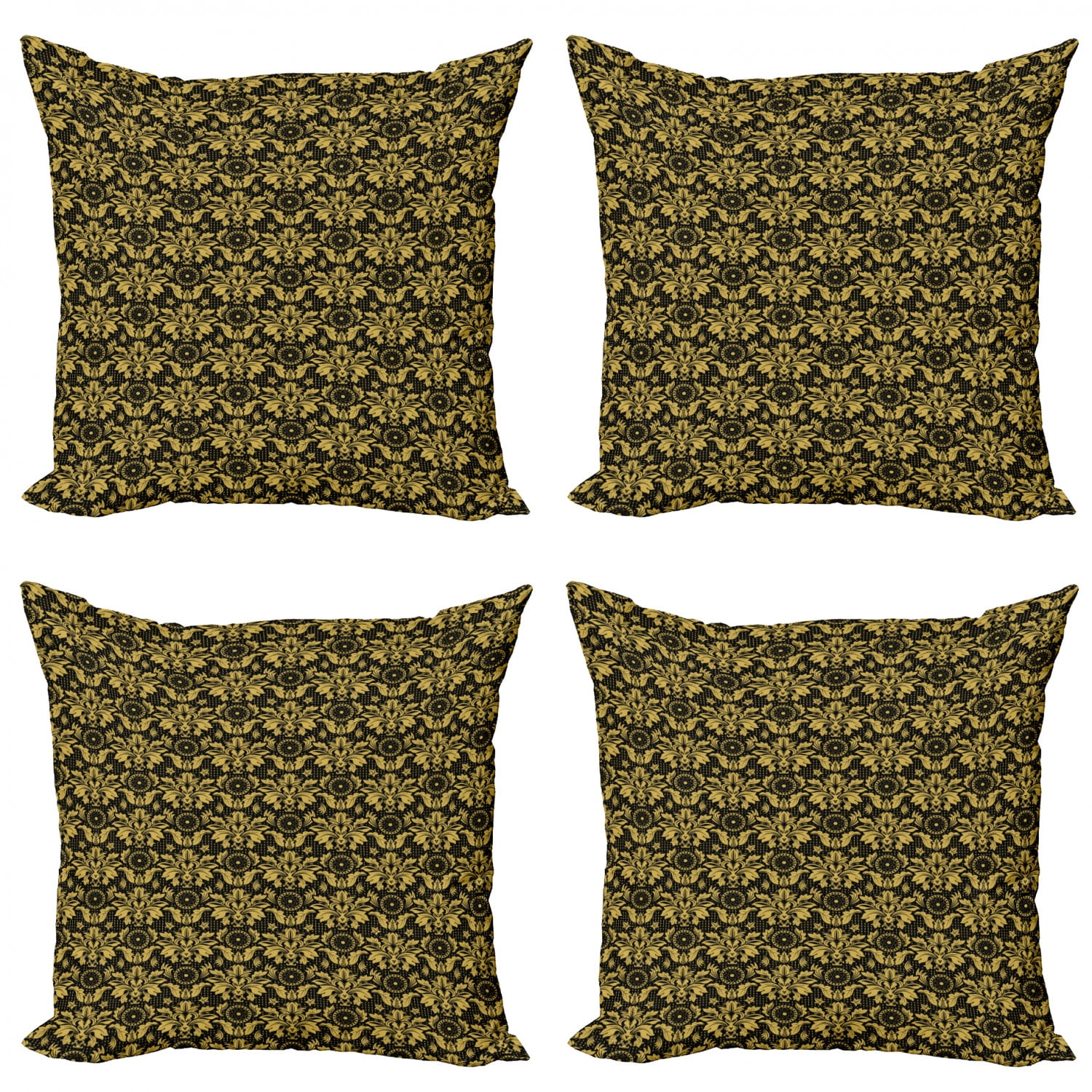 Ambesonne Damask Throw Pillow Cover 4 Pack, Antique Foliage Motifs, 24 ...