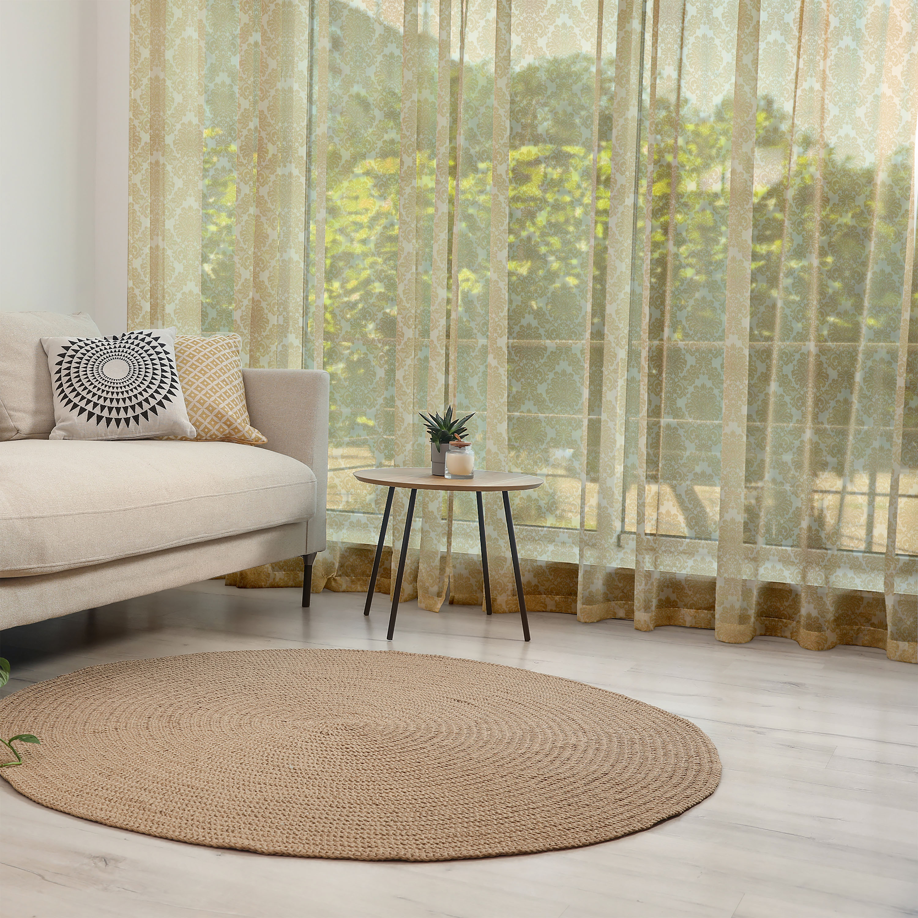 Damask Tulle Curtains with Rod Pocket, Flower Pattern Vibrant Image ...