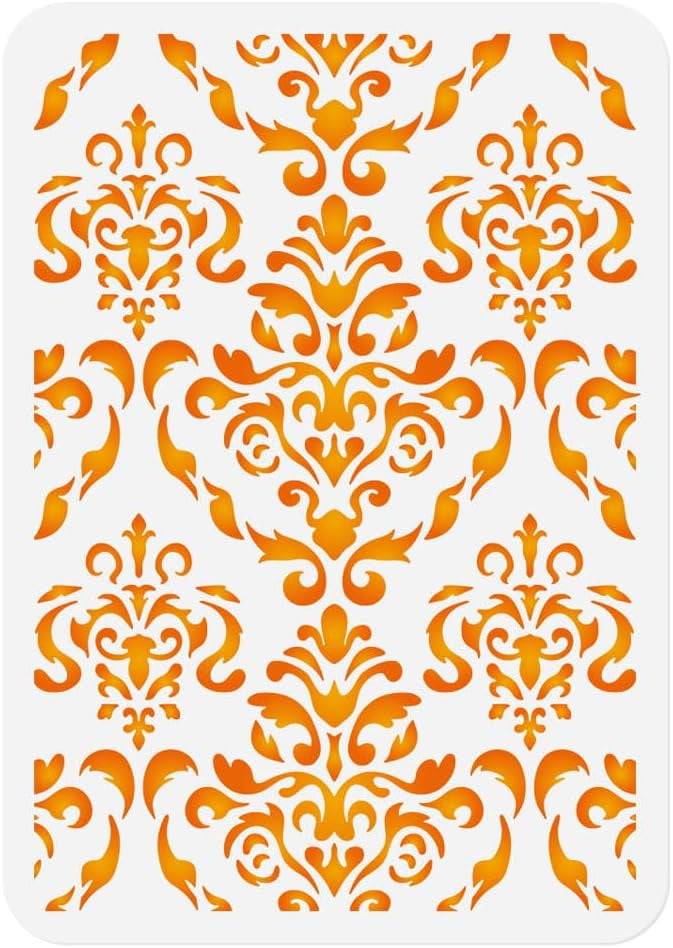 Damask Wall Stencil Template 11.7 x 8.3 Inch Reusable Plastic Art ...