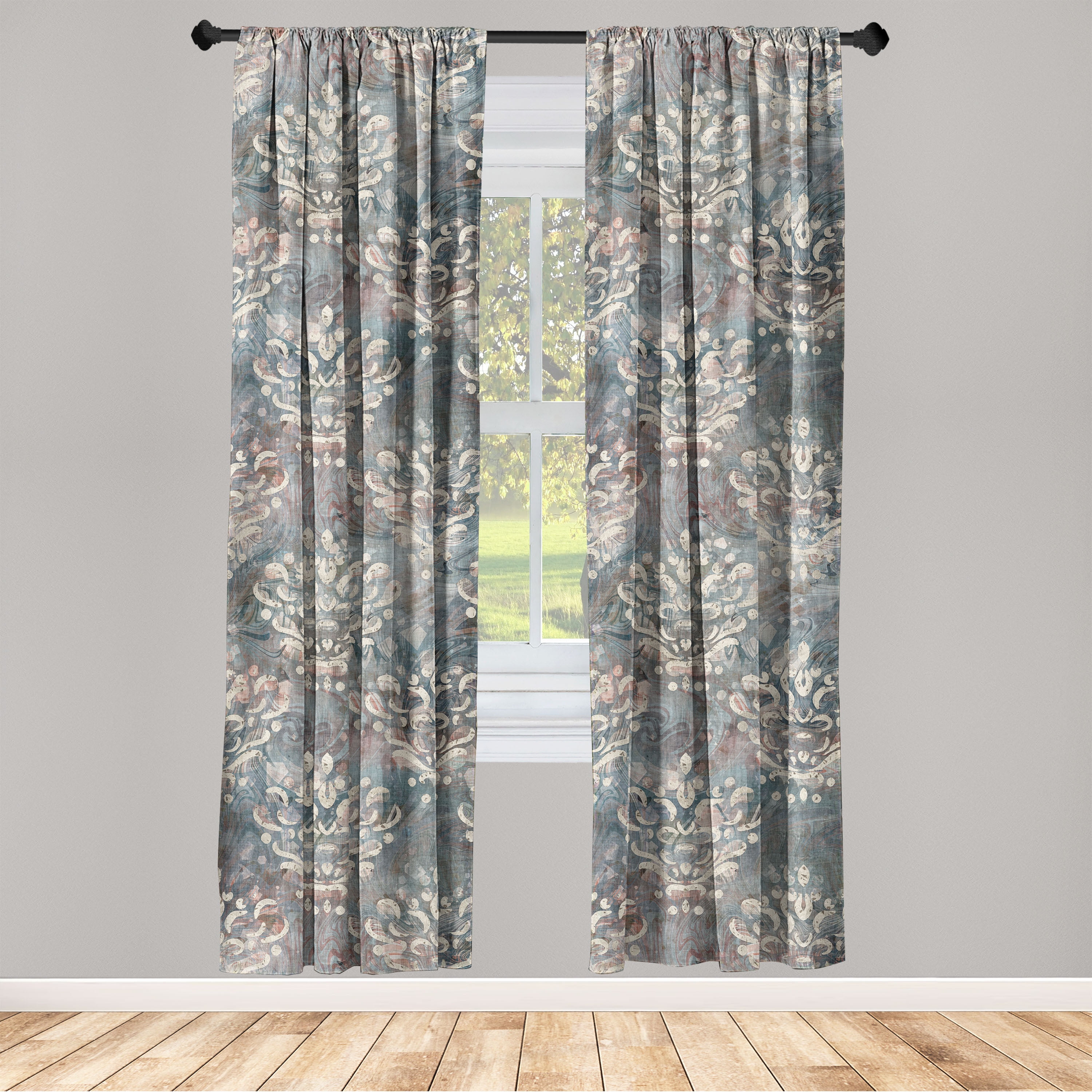 Damask Window Curtains, Victorian Era Inspired Swirly and Leaf Motif in ...