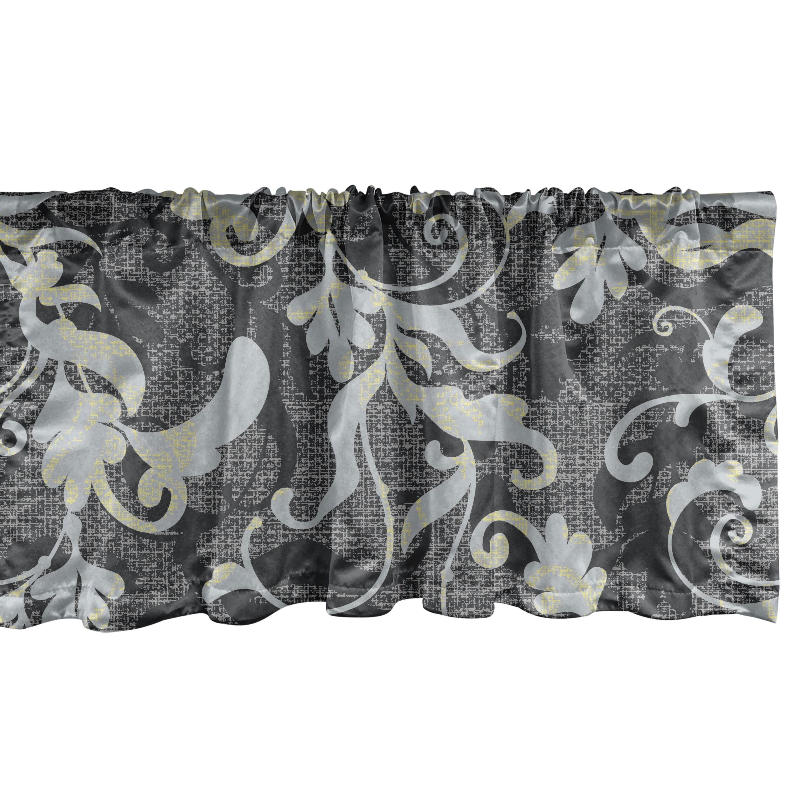 Damask Window Valance, Floral Boho Silhouette Pattern on Grid Curlicue ...