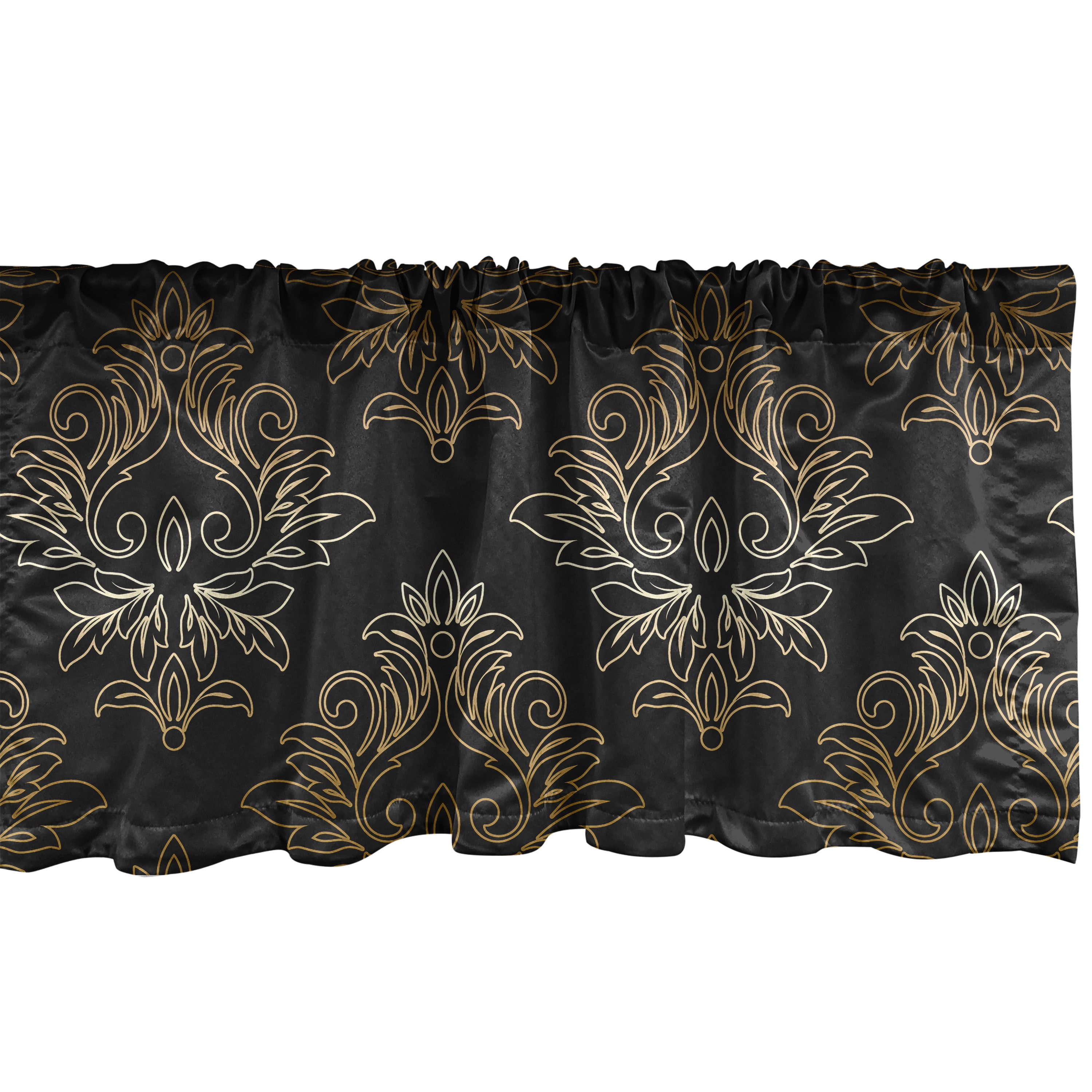 Damask Window Valance, Line Art Design Oriental Feels Minimalist Floral ...
