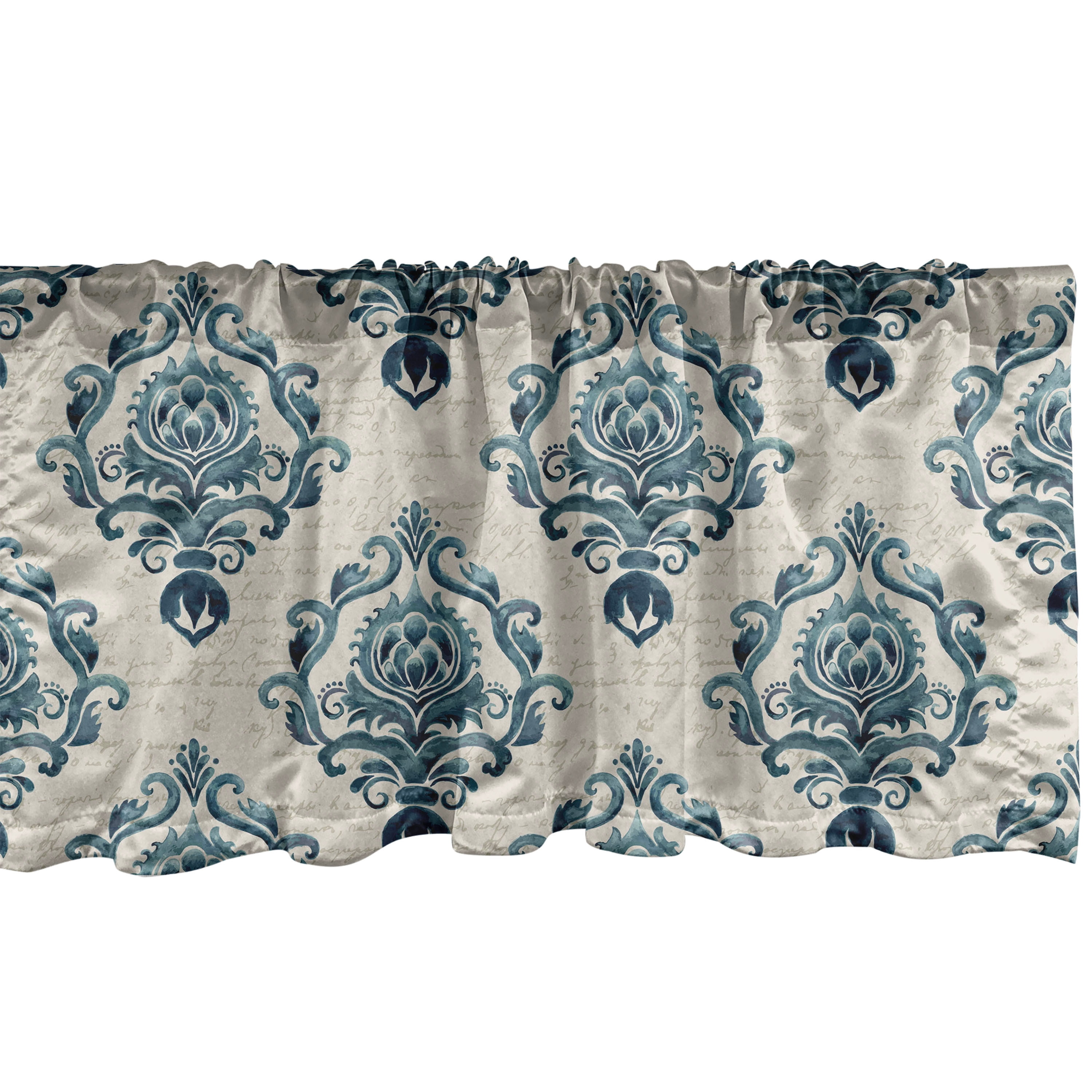 Damask Window Valance, Nostalgia Themed Composition with Baroque Blooms ...