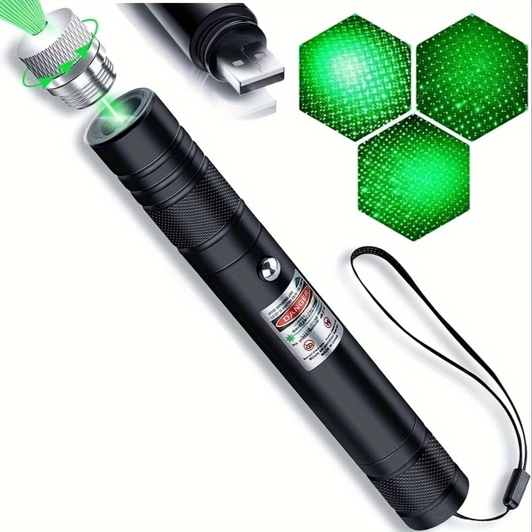 Damflew Green Laser Pointer High Power Pen - Long Range Rechargeable Laser Beam, USB Charging ...