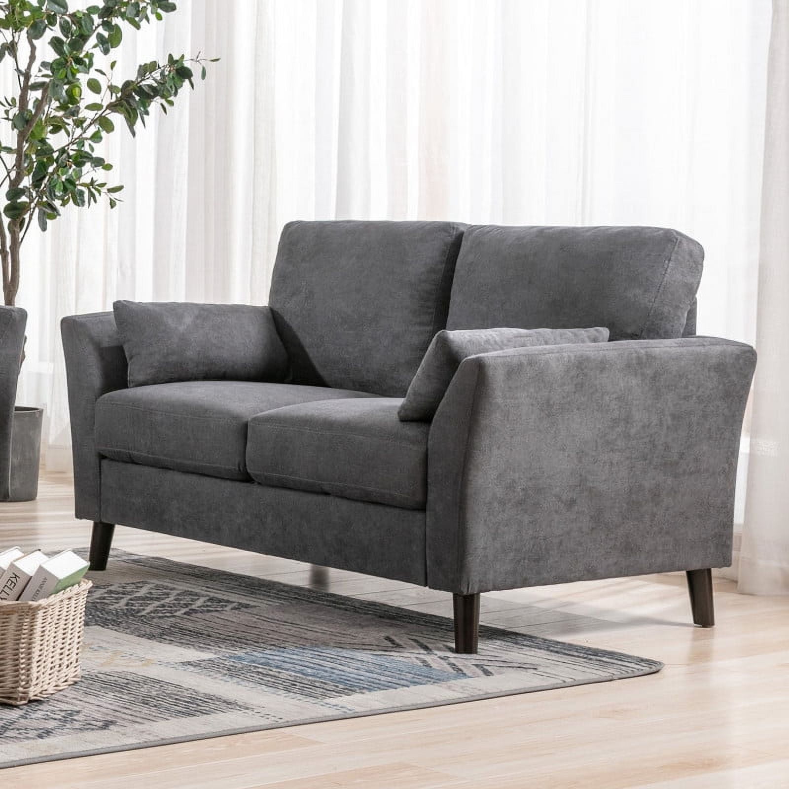 Damian Gray Woven Fabric Loveseat with Accent Pillows - Walmart.com
