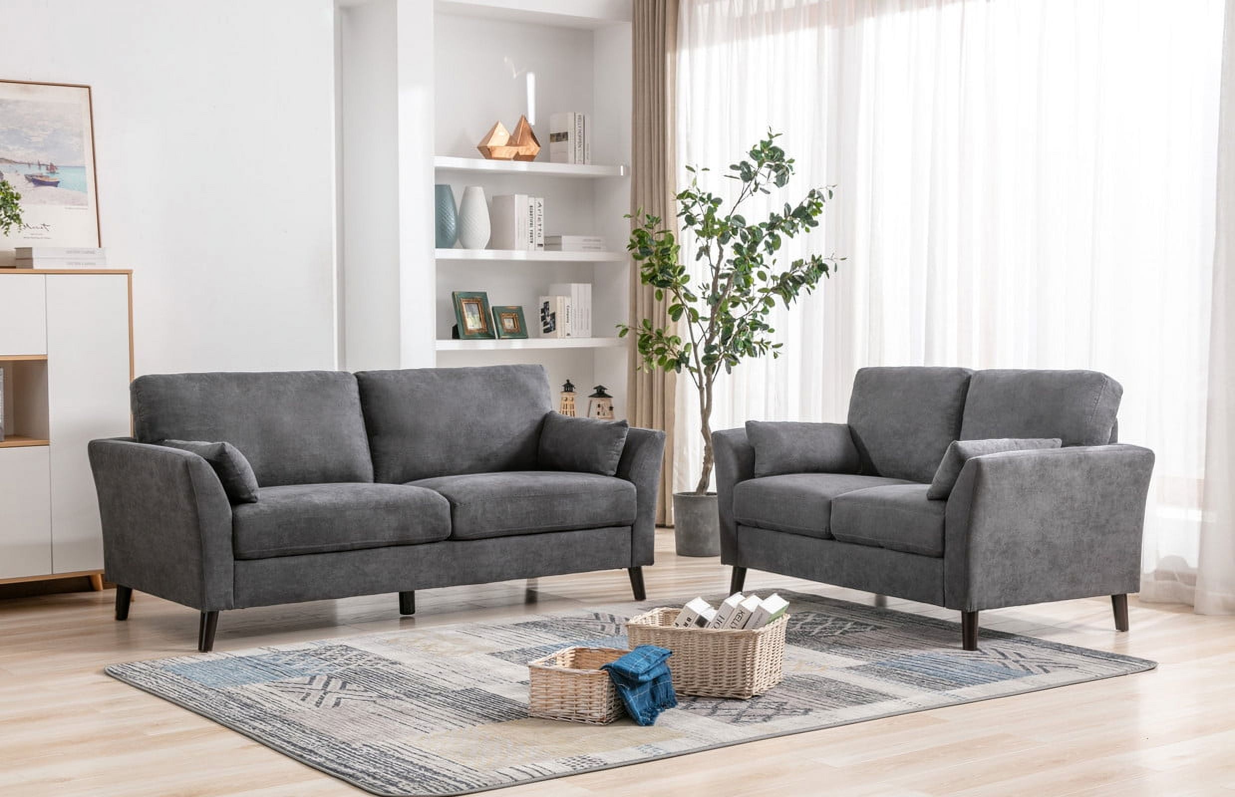 Damian Gray Linen Fabric Sofa Loveseat Living Room Set - Walmart.com