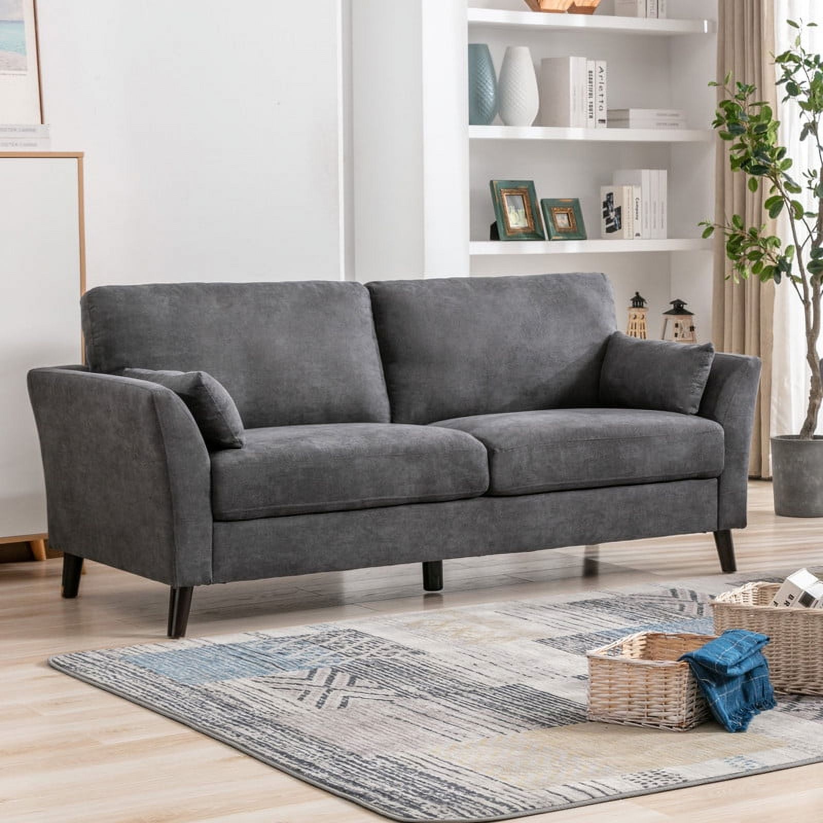 Damian Gray Woven Fabric Sofa with Accent Pillows - Walmart.com