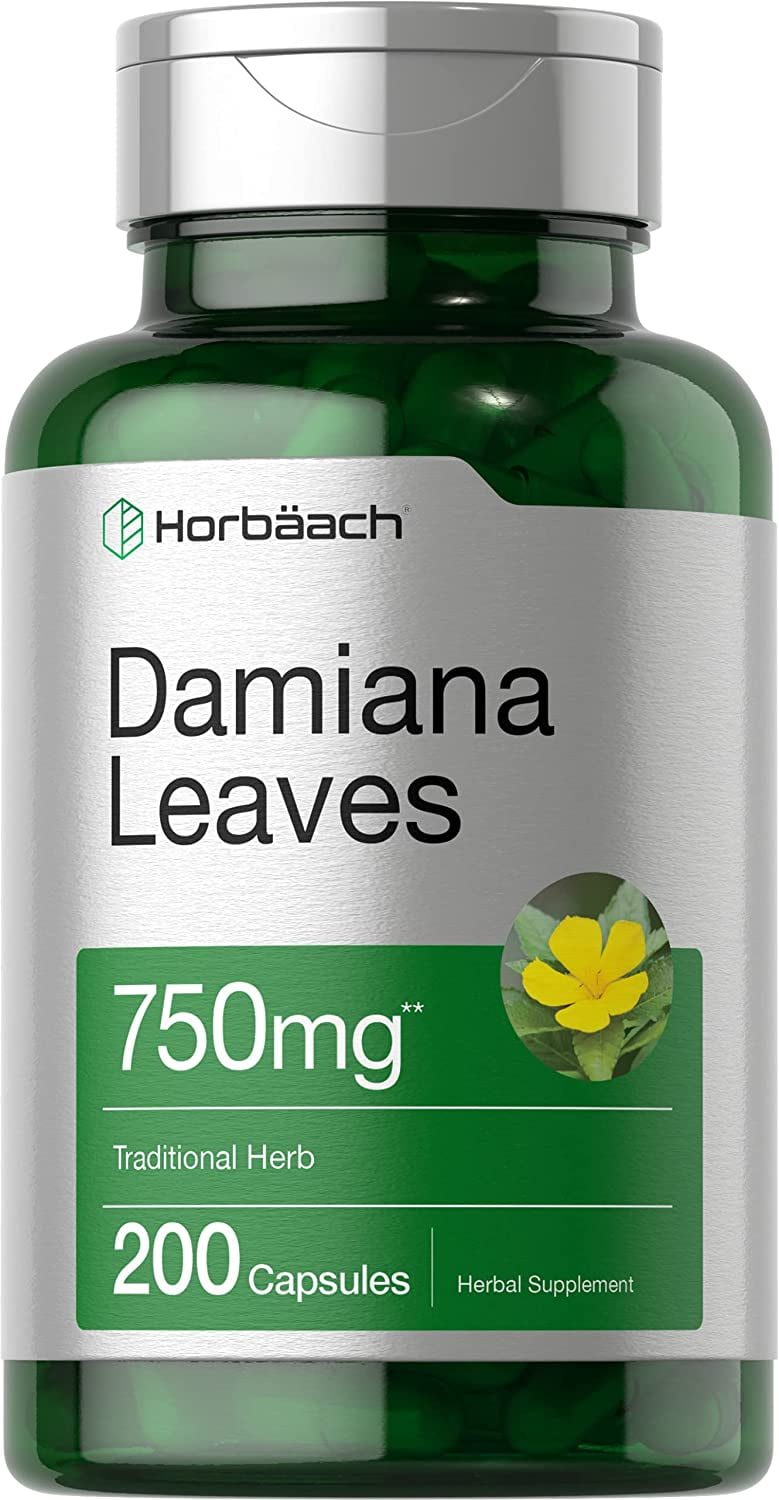 Horbaach Damiana Leaf Extract, 750mg, 200 Capsules, Herbal Supplement ...