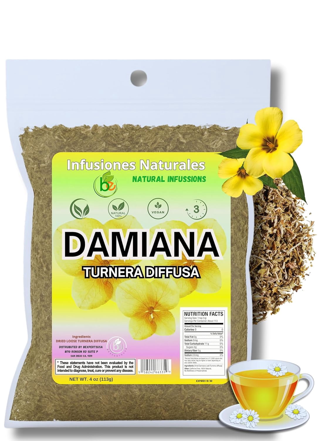 Damiana Tonic Herbal Tea 4 Oz. Leaf Turnera Diffusa, Natural ...