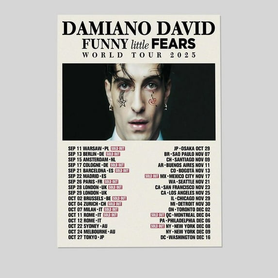 Damiano David Funny Little Fears World Tour 2025 Poster Size 24''x36 ...