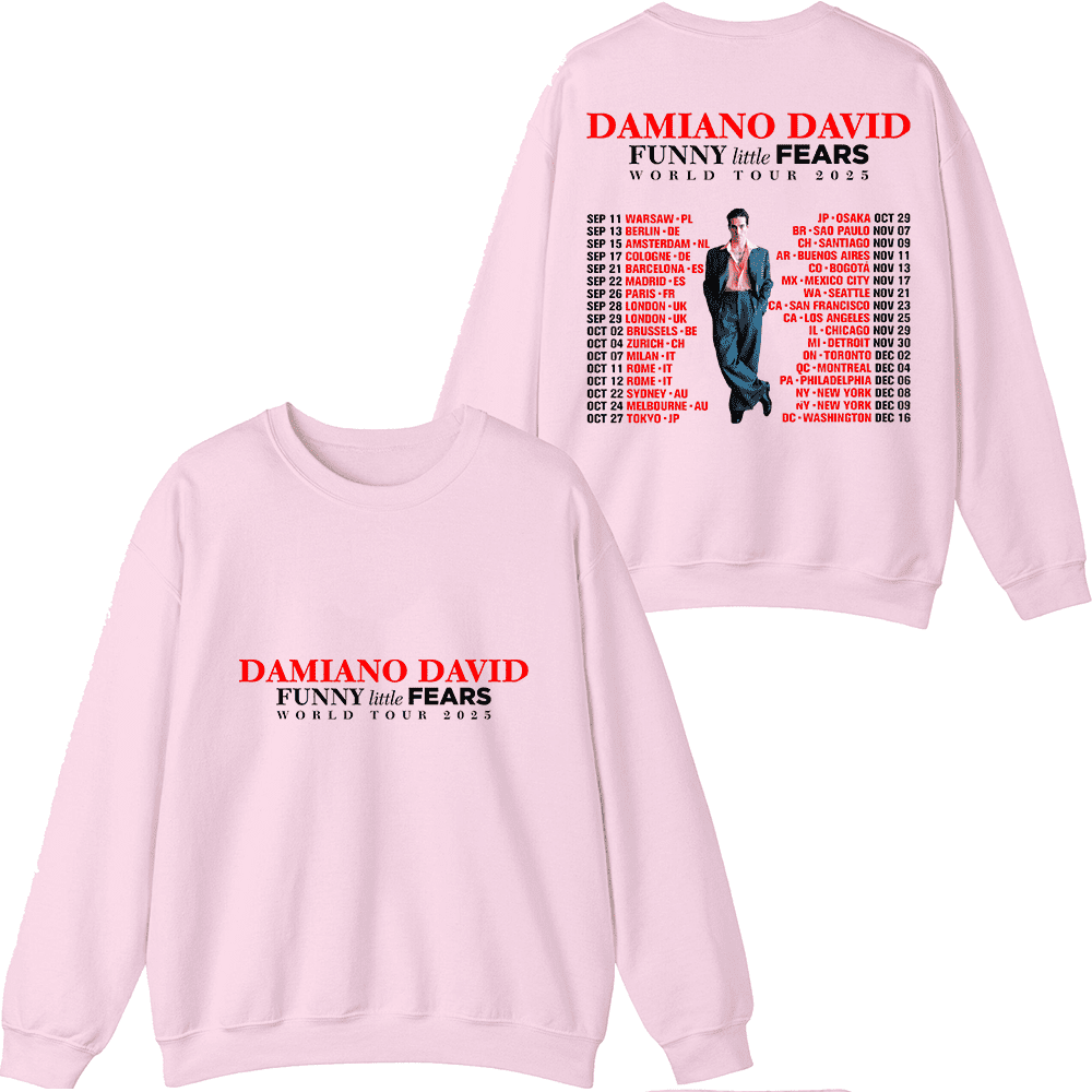 Damiano David Merch Funny Little Fears Tour 2025 Crewneck Sweatshirt ...