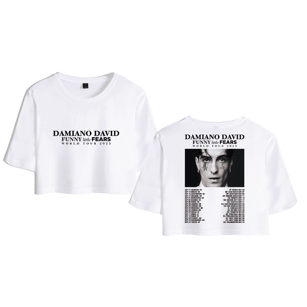 Damiano David Merch Funny Little Fears World Tour Crop Top Graphic T ...