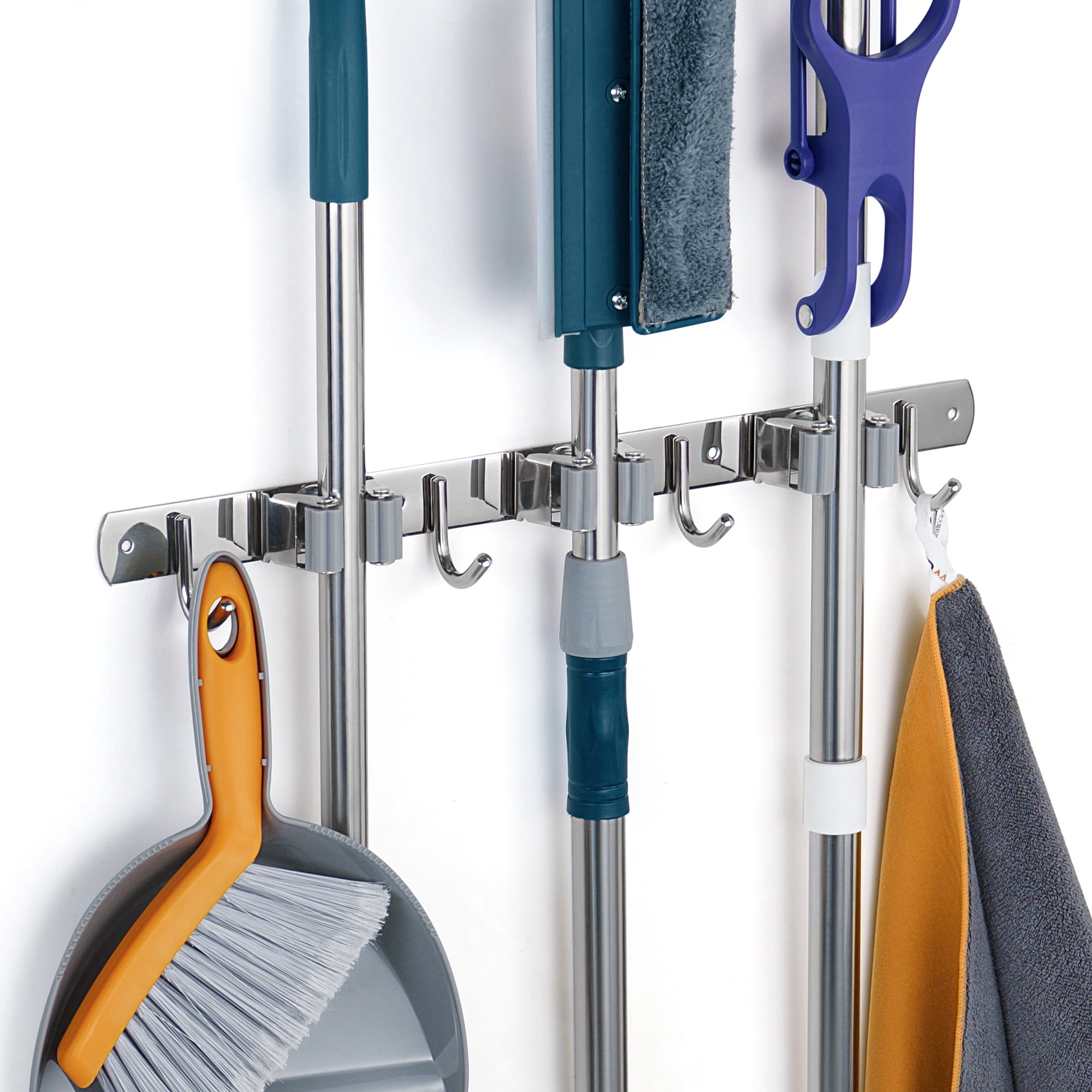 Damita Mop Broom Holder Wall Mount, Stainless Steel Organizer, 3 Racks ...