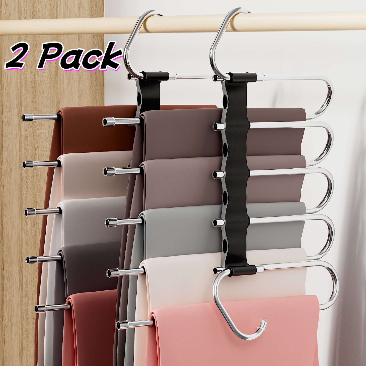 Damita 5-Tier Space Saver Pants Hangers, Non-Slip, Foldable, Stainless ...
