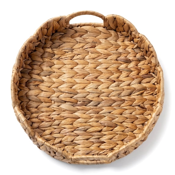Damkogic Scalloped Edge Round Rattan Tray, Serving Tray with Handles ...