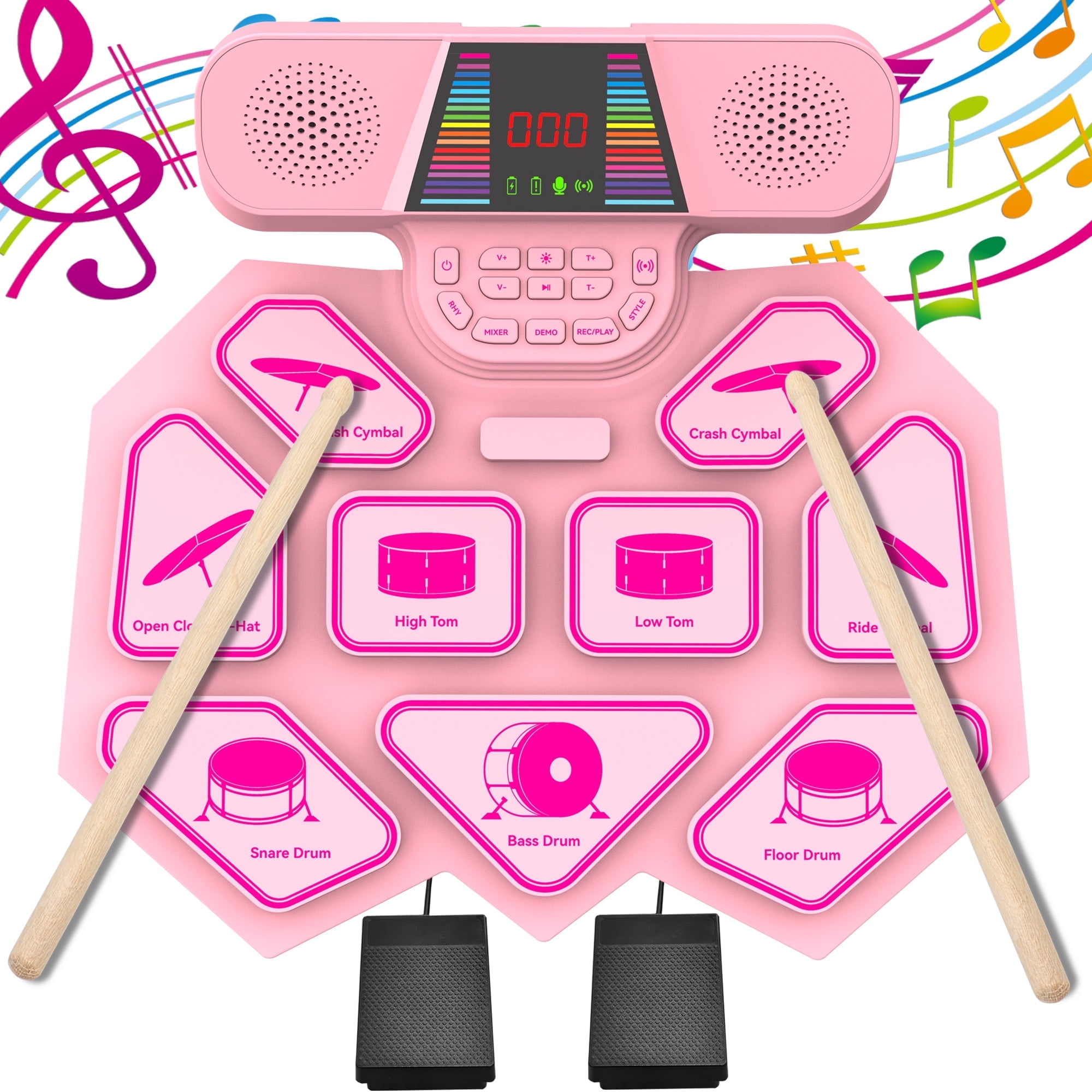 Dammyty Electronic Drum Set for Kids Adults, 9 Pads Portable Roll-up ...