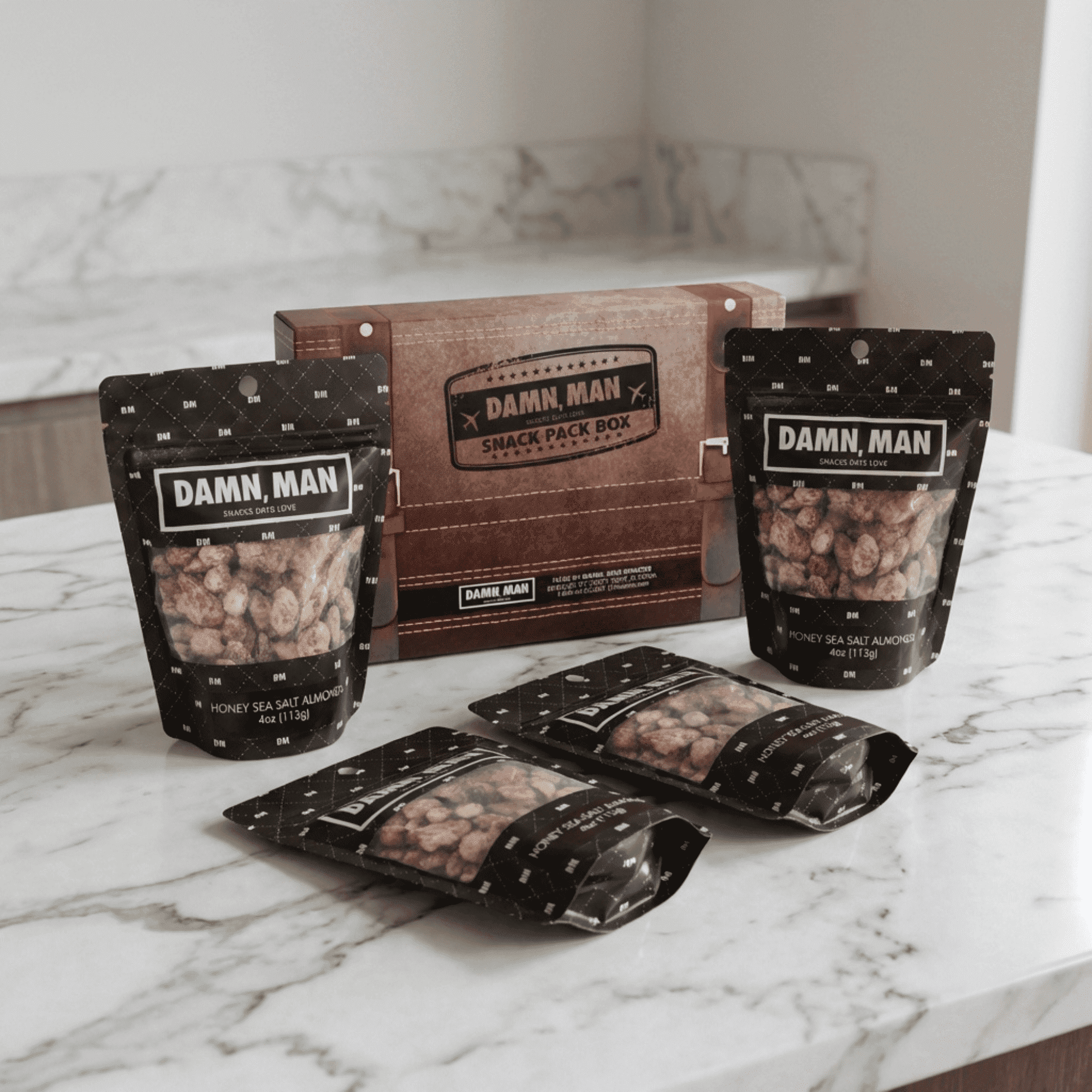 Damn,Man Honey Sea Salt Almonds Snack pack Box - Gourmet Snacks, 4x4oz ...