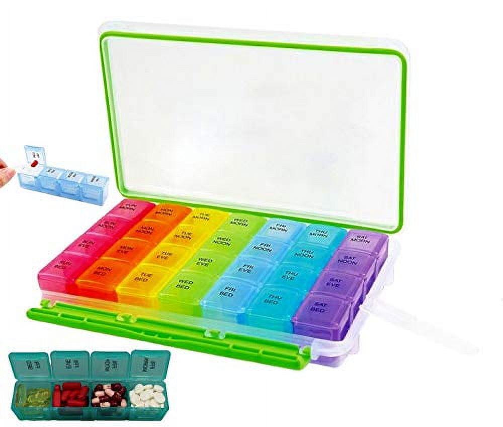 Zzteck 7 Day Pill Organizer, Damp-Proof, Dustproof Snap Lids, Travel ...